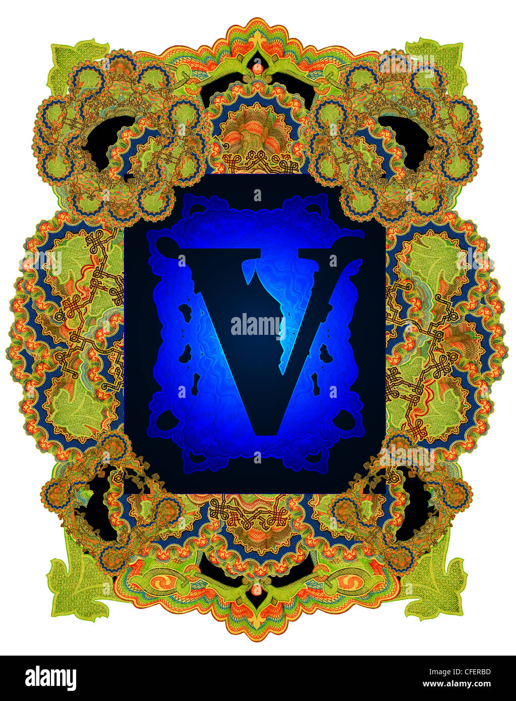 Vintage initials letter V, after a old commercial paper of the Russian ...