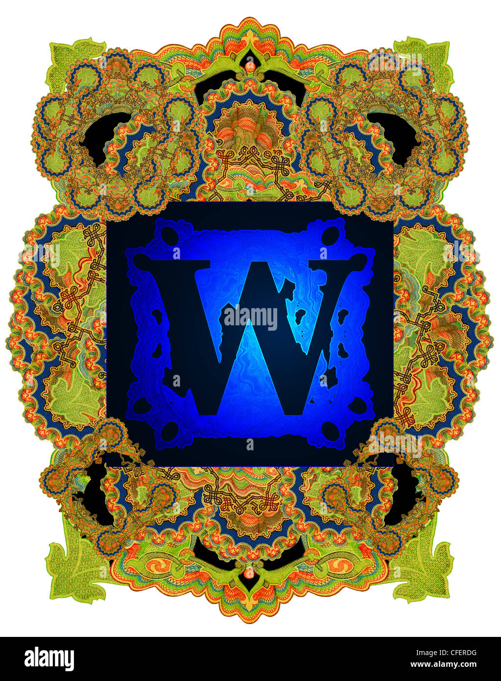 Vintage initials letter W, after a old commercial paper of the Russian ...