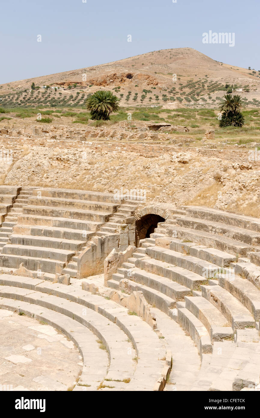 Bulla Regia. Tunisia. View of the rows of stone seats of the well ...