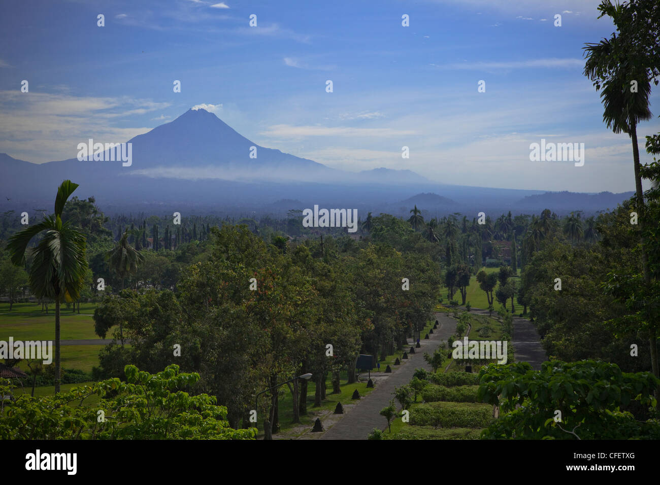 Merapi volcano from the top of Borobudur Temple, Dieng road, Java ...