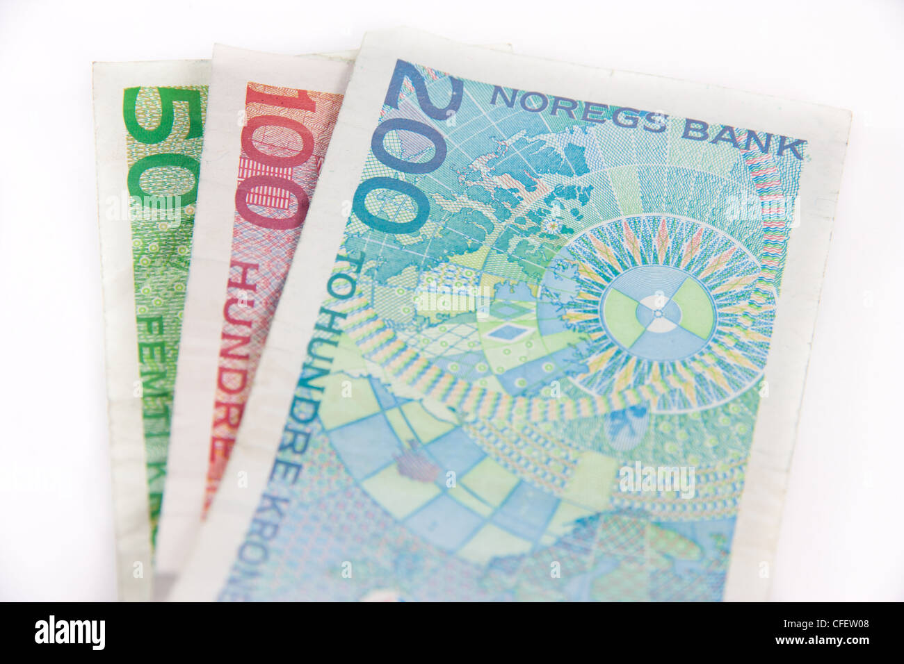 Picture of some norwegian money, three notes at 200, 100 and 50 Stock ...