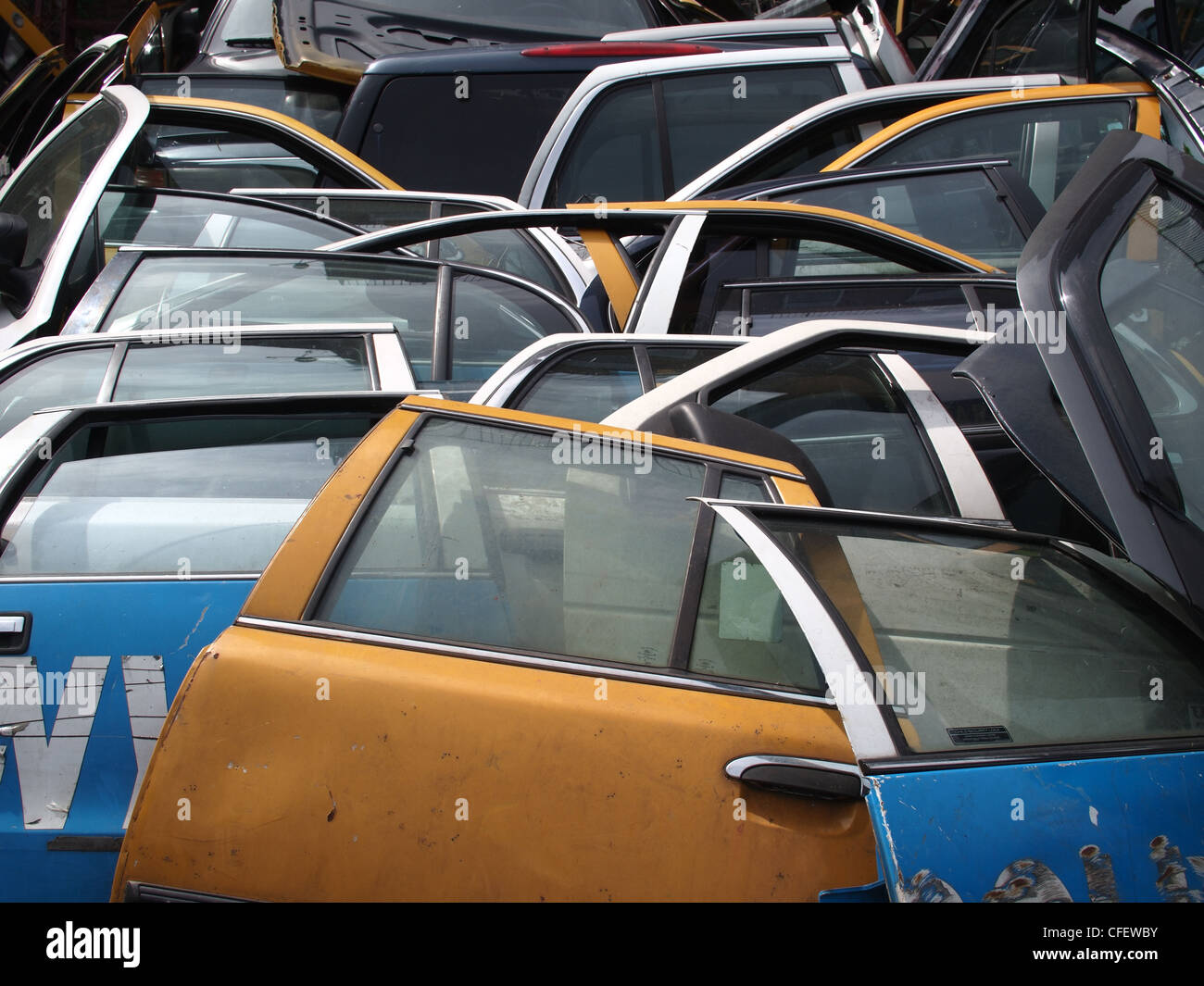 Discarded police car and taxi doors, Brooklyn, New York Stock Photo - Alamy