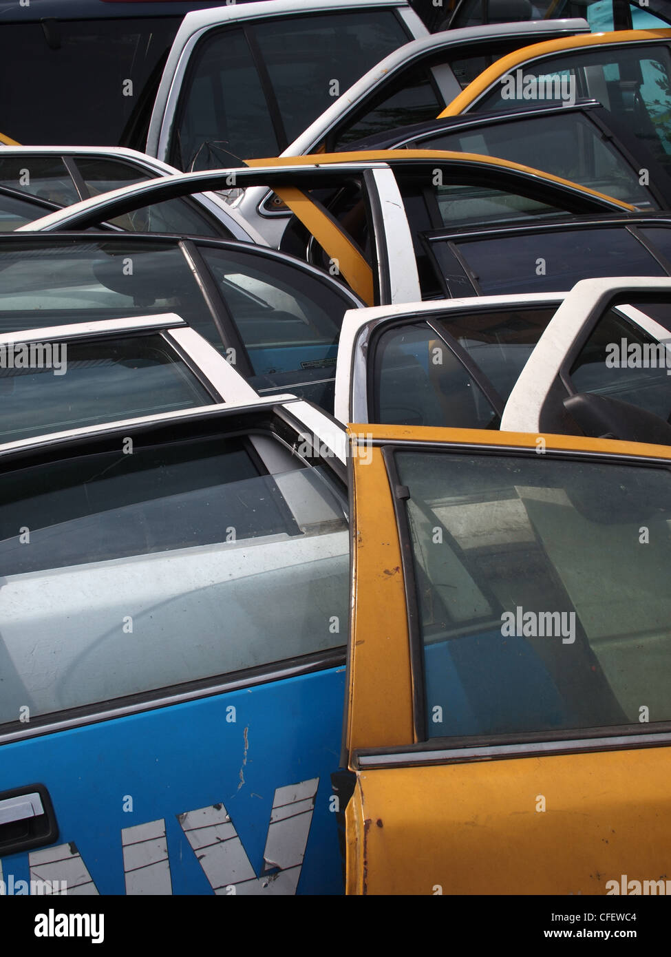 Discarded police car and taxi doors, Brooklyn, New York Stock Photo - Alamy