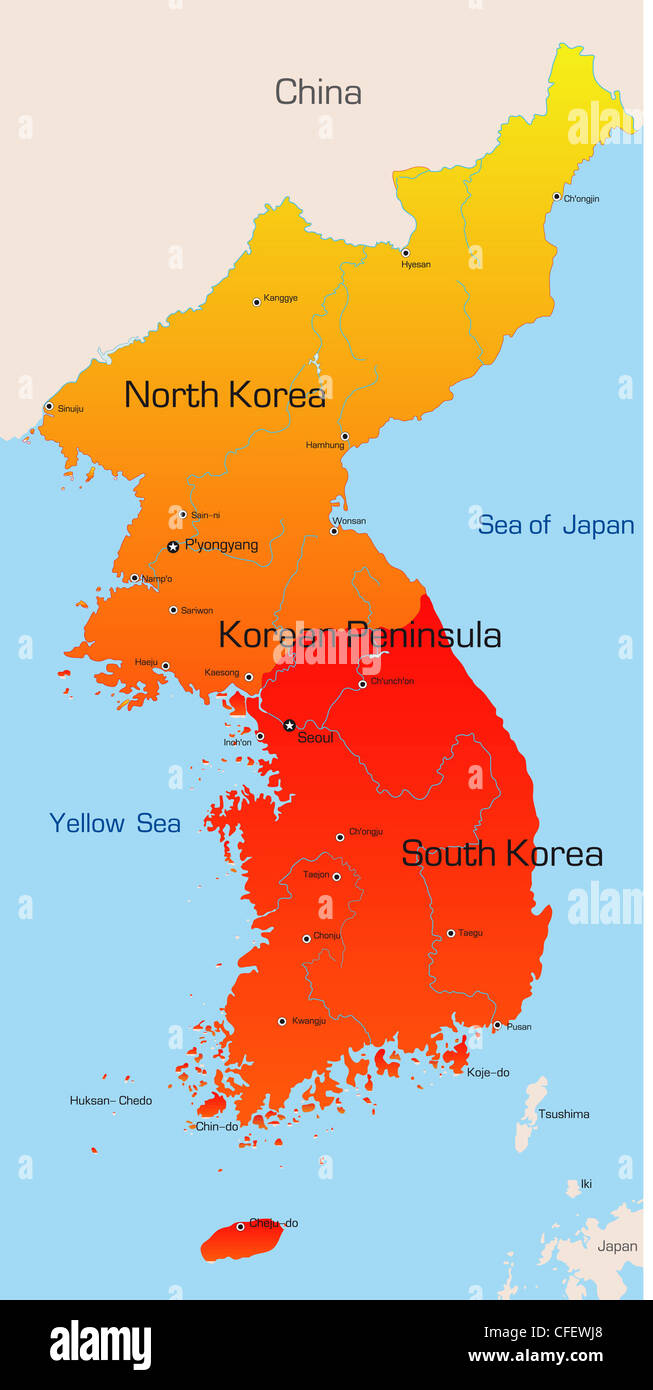 Abstract vector color map of Korea countries Stock Photo - Alamy