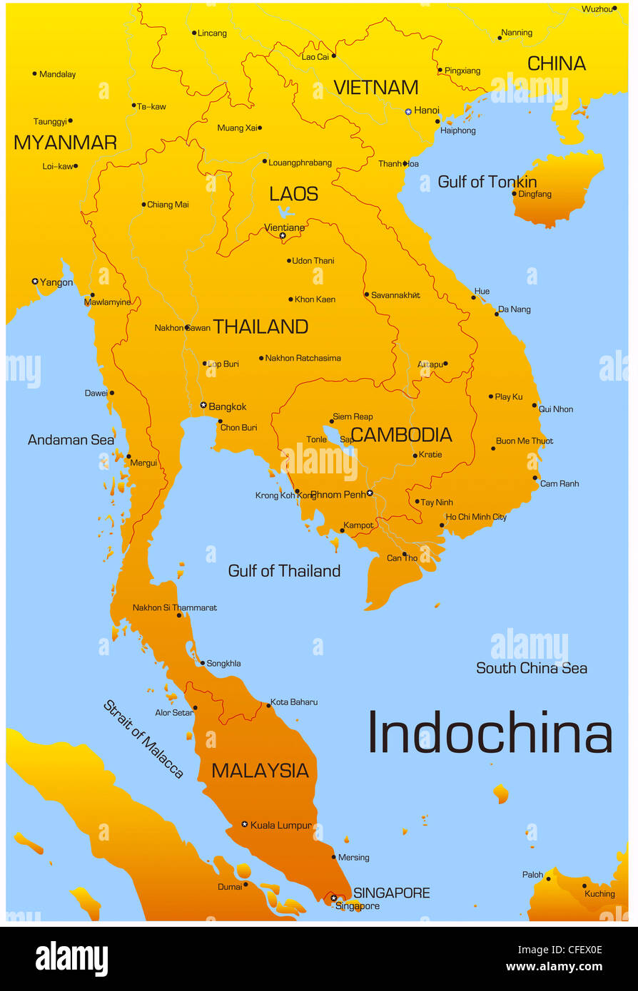 Vector map of Indochina countries Stock Photo - Alamy