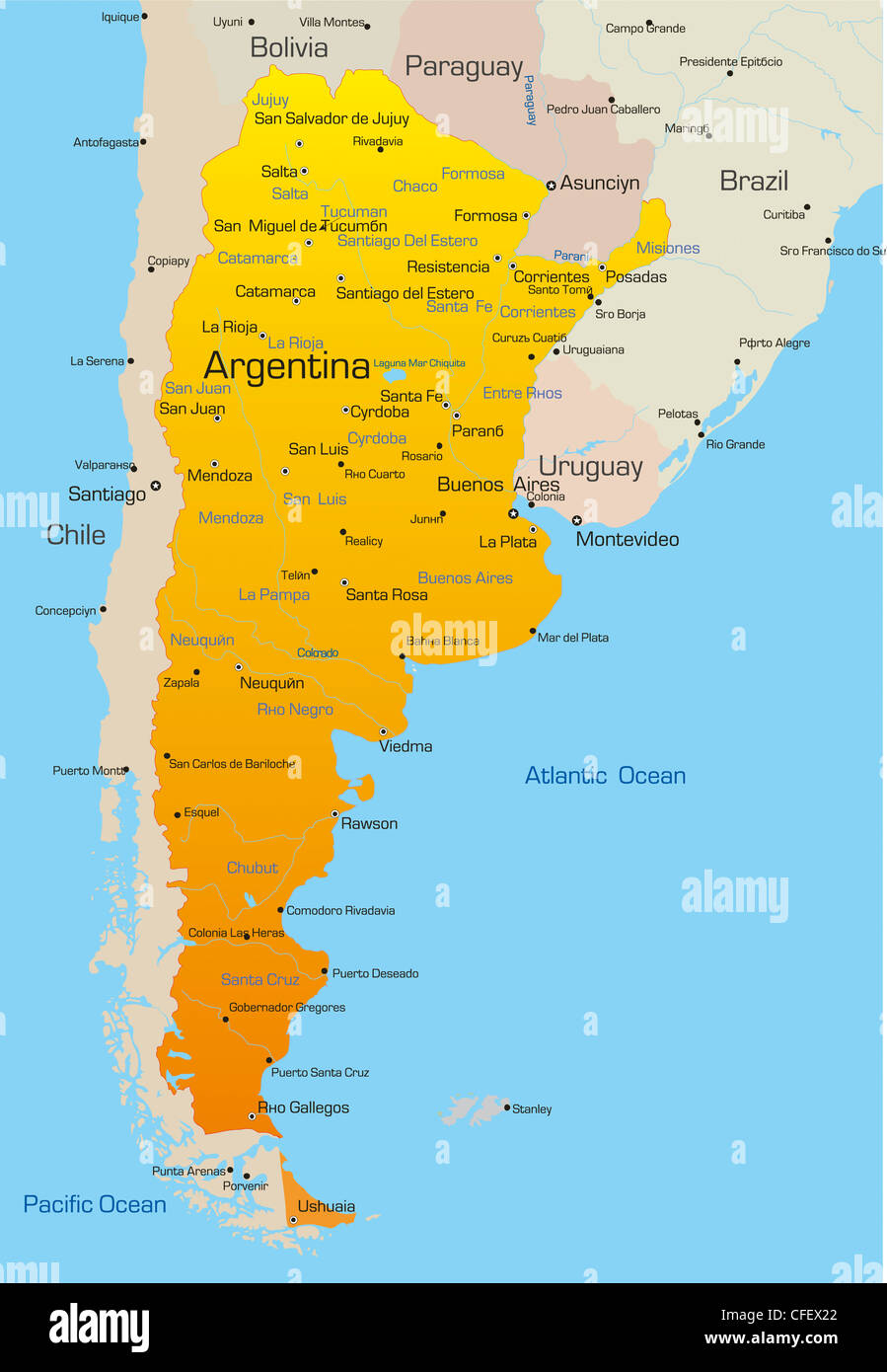 Abstract vector color map of Argentina country Stock Photo - Alamy