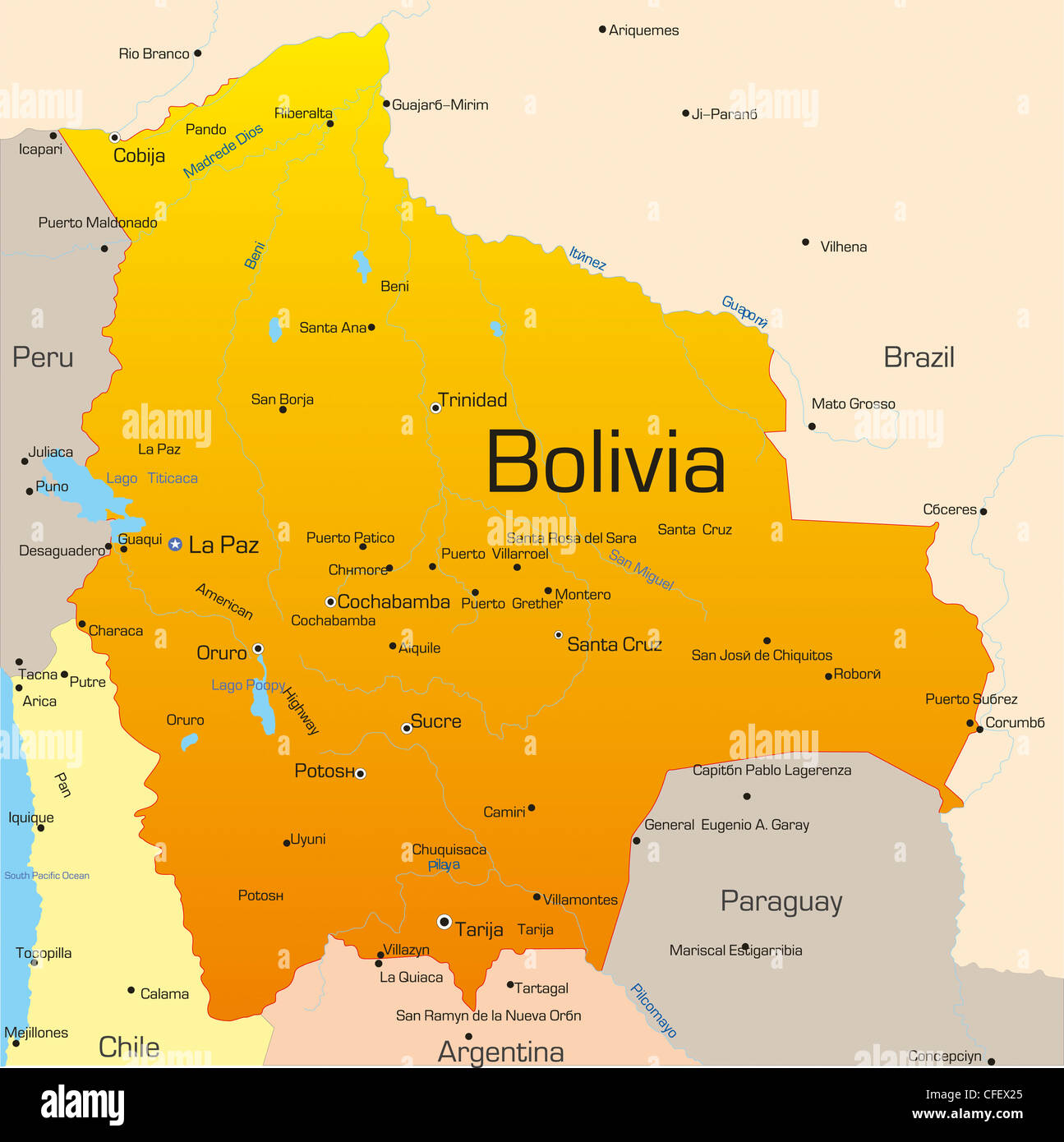 Abstract vector color map of Bolivia country Stock Photo - Alamy