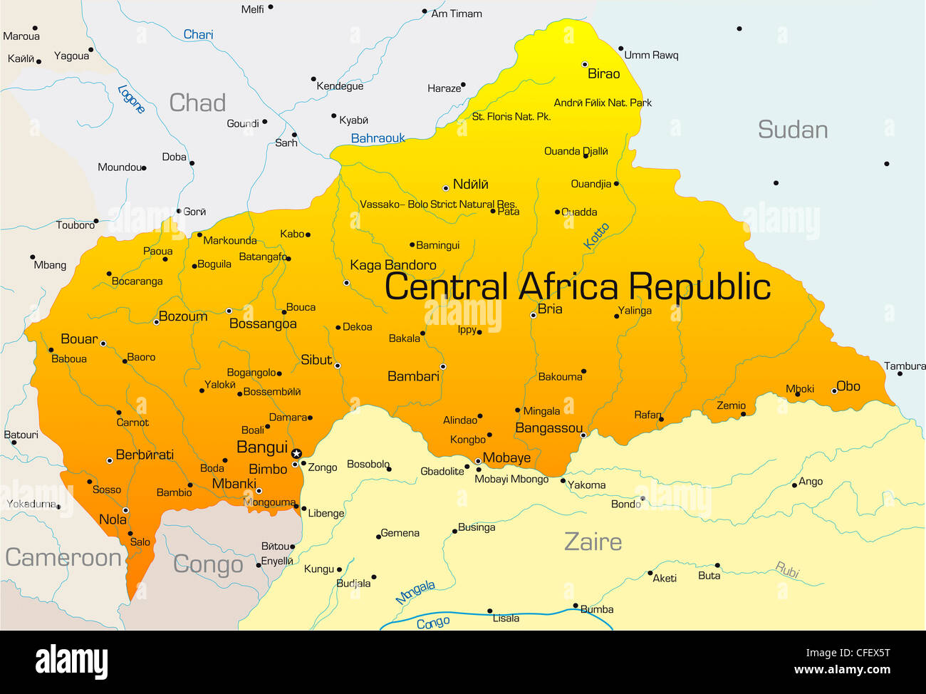 Abstract vector color map of Central Africa Republic country Stock ...