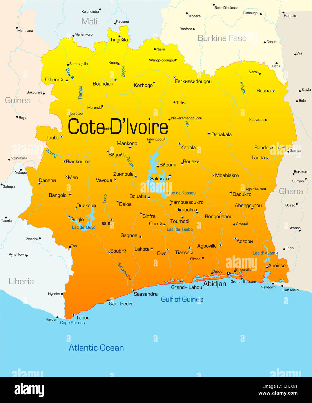Abstract vector color map of Cote d'Ivoire country Stock Photo - Alamy