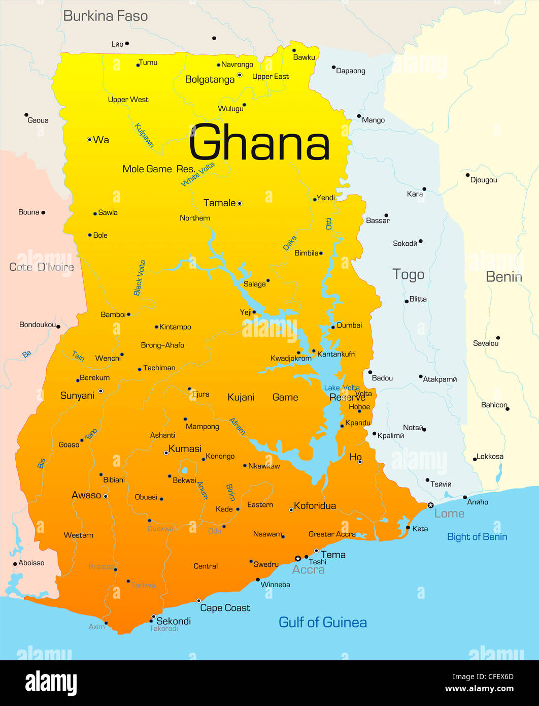 Abstract vector color map of Ghana country Stock Photo - Alamy