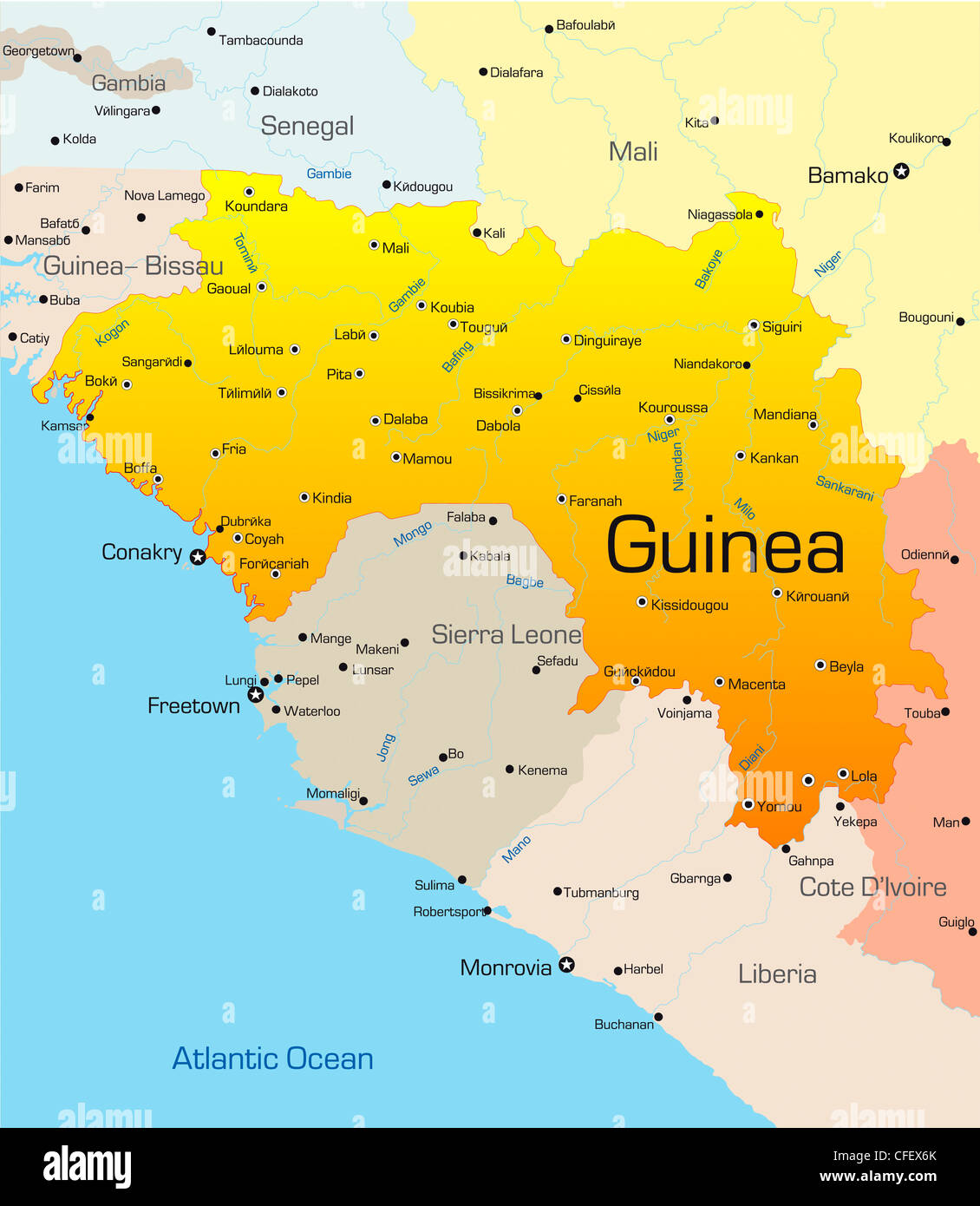 Abstract vector color map of Guinea country Stock Photo - Alamy