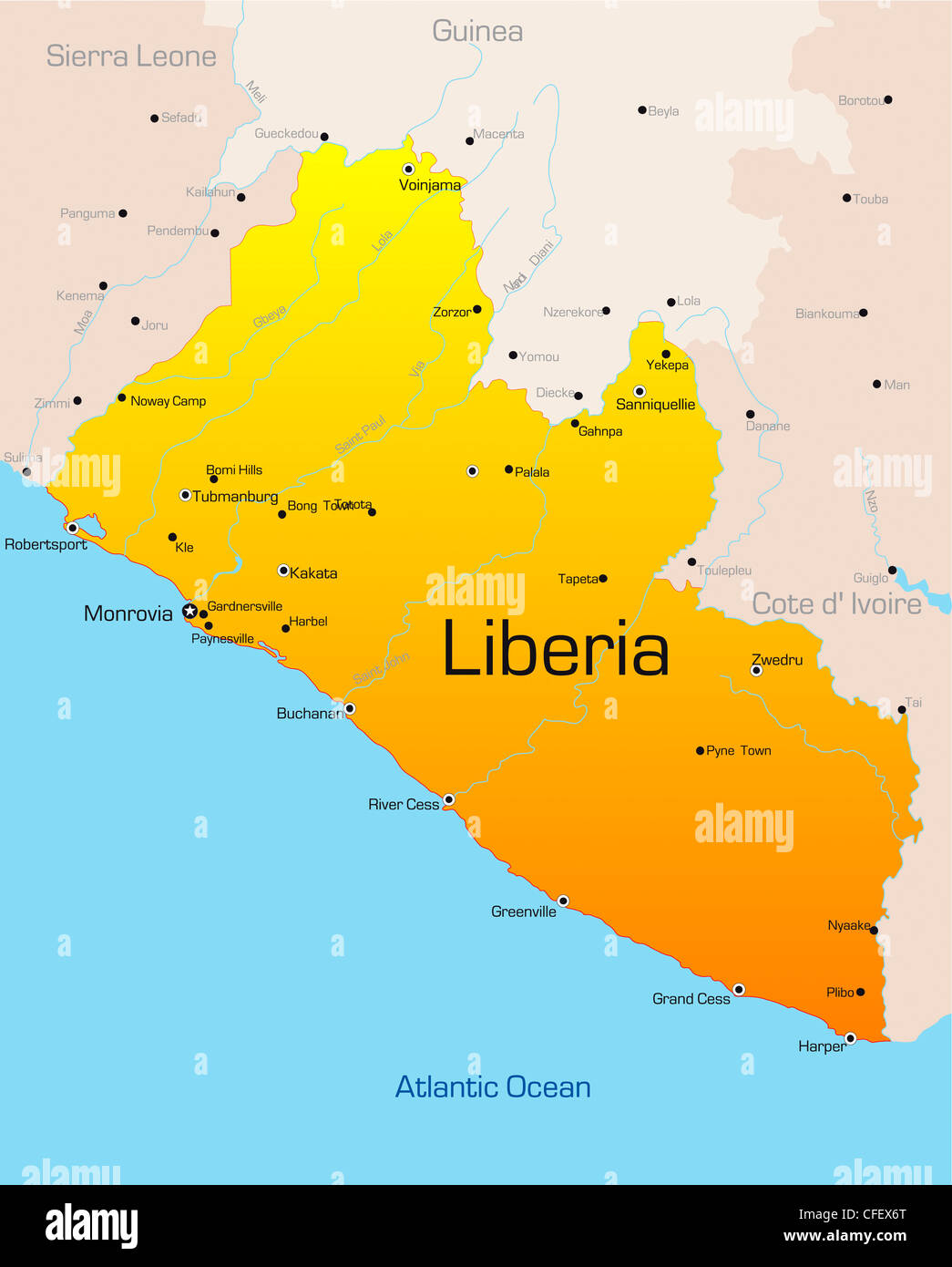 Abstract vector color map of Liberia country Stock Photo - Alamy