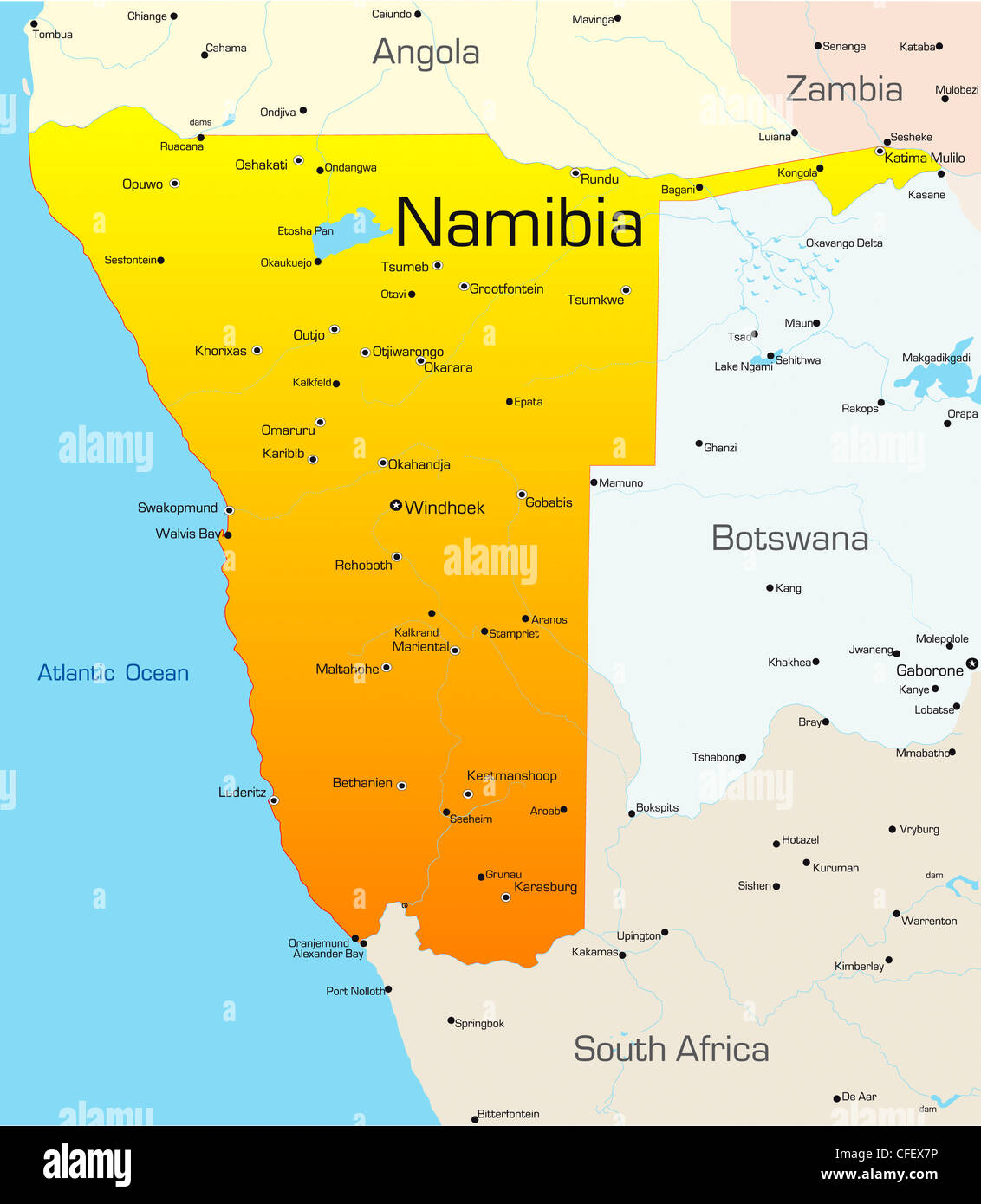 Abstract vector color map of Namibia country Stock Photo - Alamy
