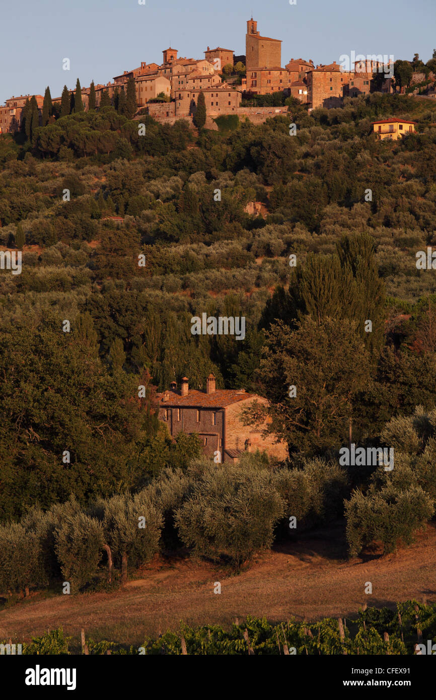 Medieval hilltop village Panicale in Umbria, Italy in late afternoon ...