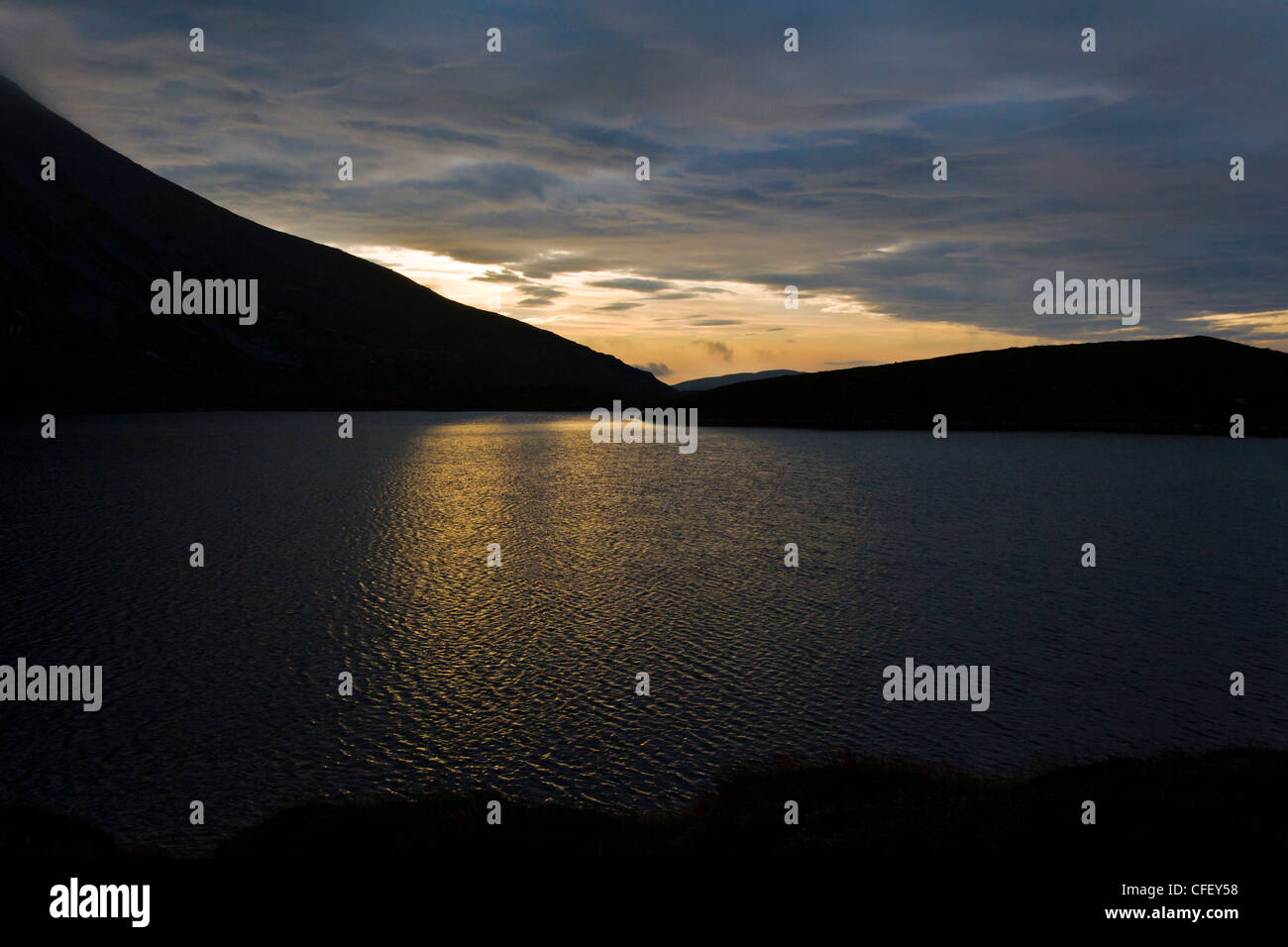 Sunset across a lake in the highlands of Scotland Stock Photo - Alamy