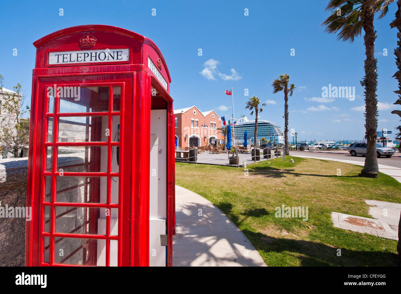 Old British telephone call box at the cruise terminal in the Royal ...