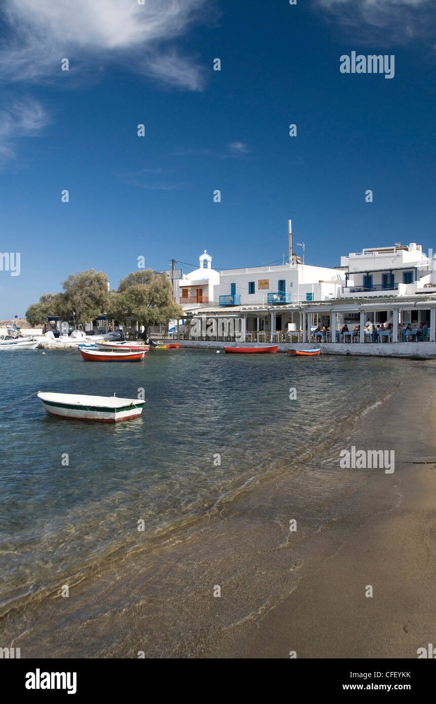 Port with several restaurants, village of Pollonia, Milos, Cyclades ...