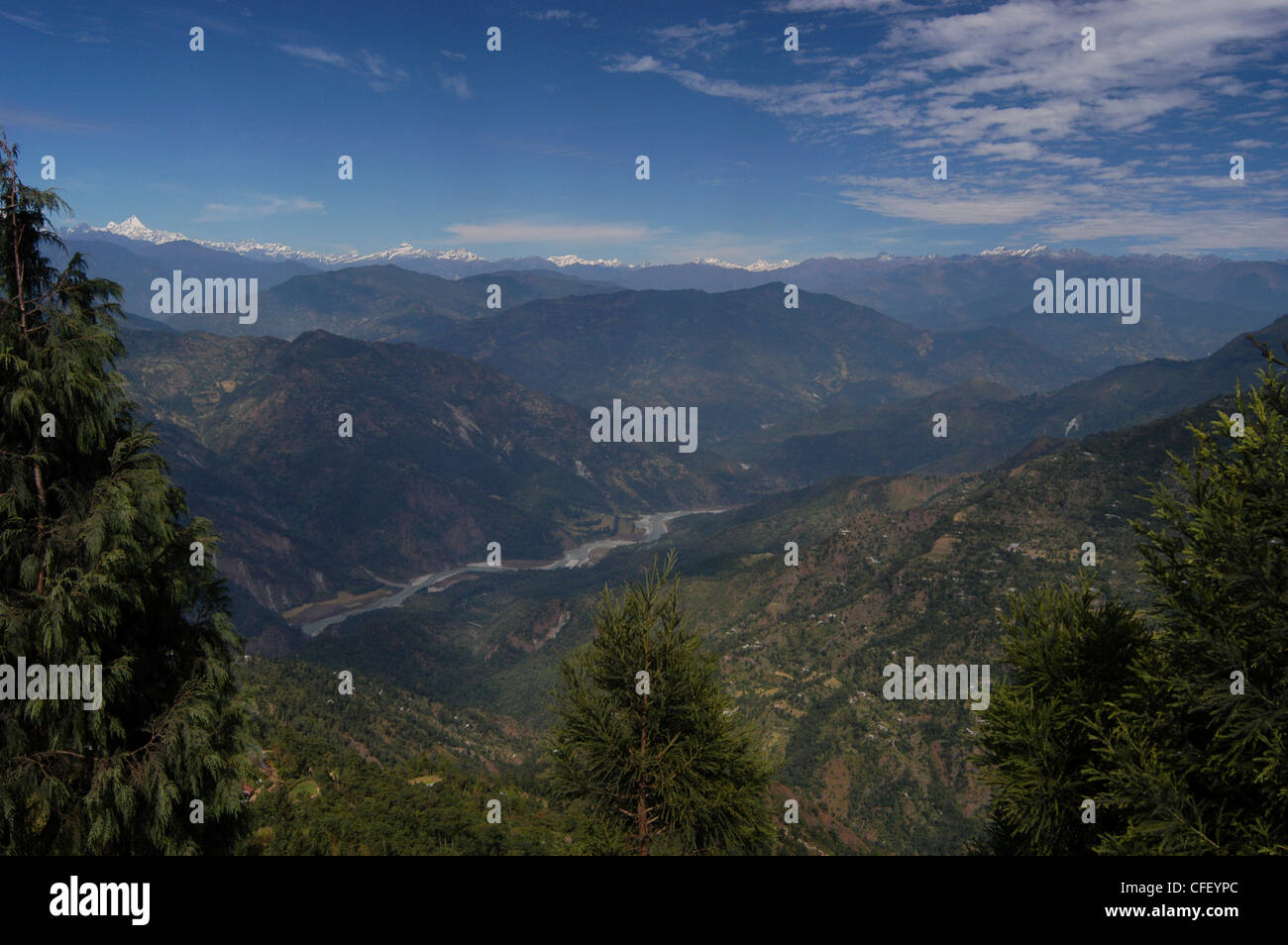 The Himalayan range and the River Tista seen from the Darjeeling to ...