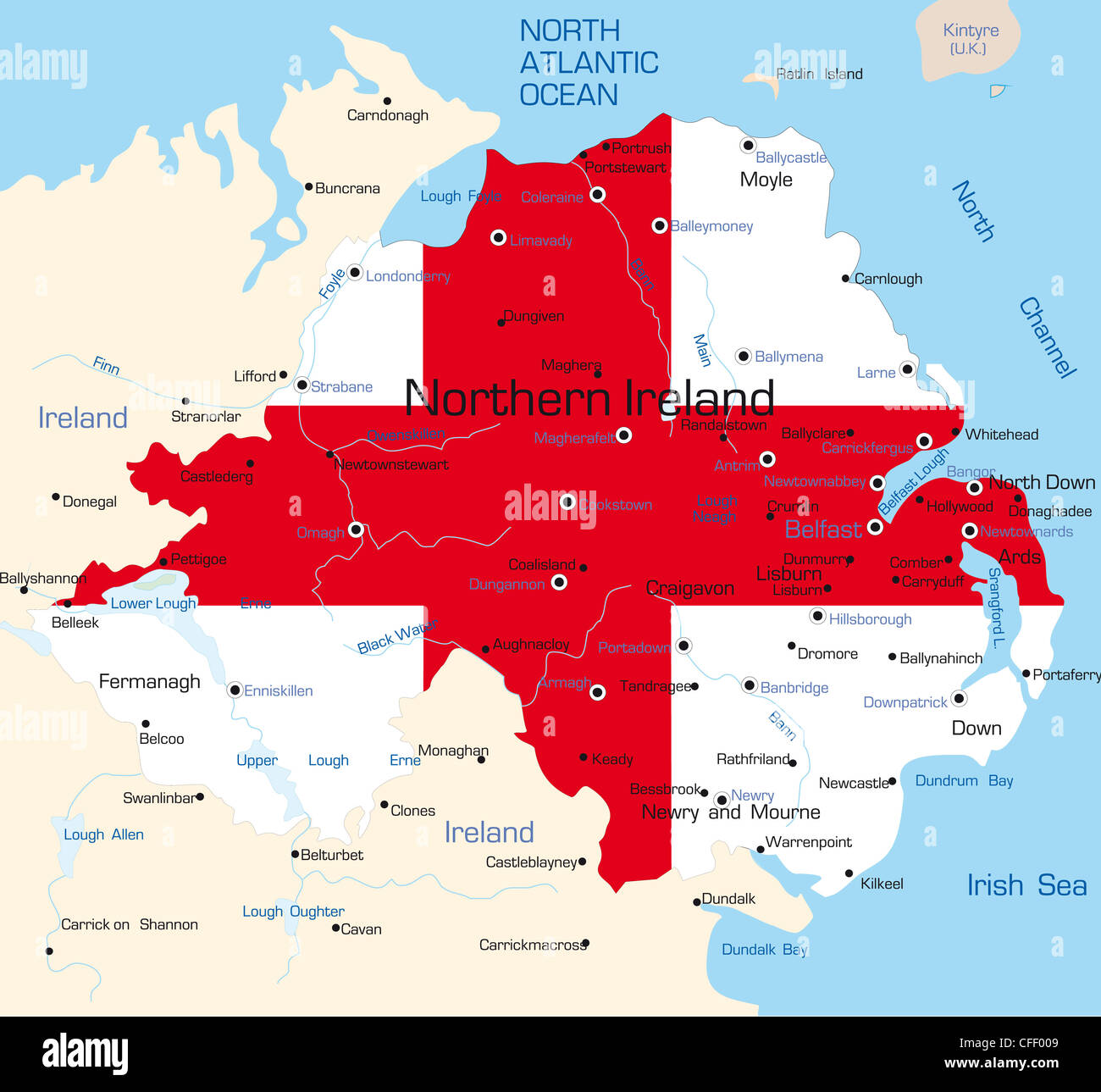 Abstract vector color map of Northern Ireland country coloured by ...