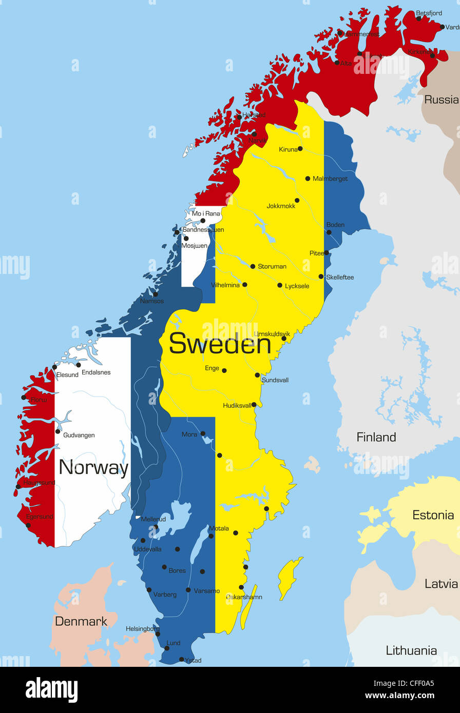 Abstract vector color map of Norway and Sweden country coloured by ...