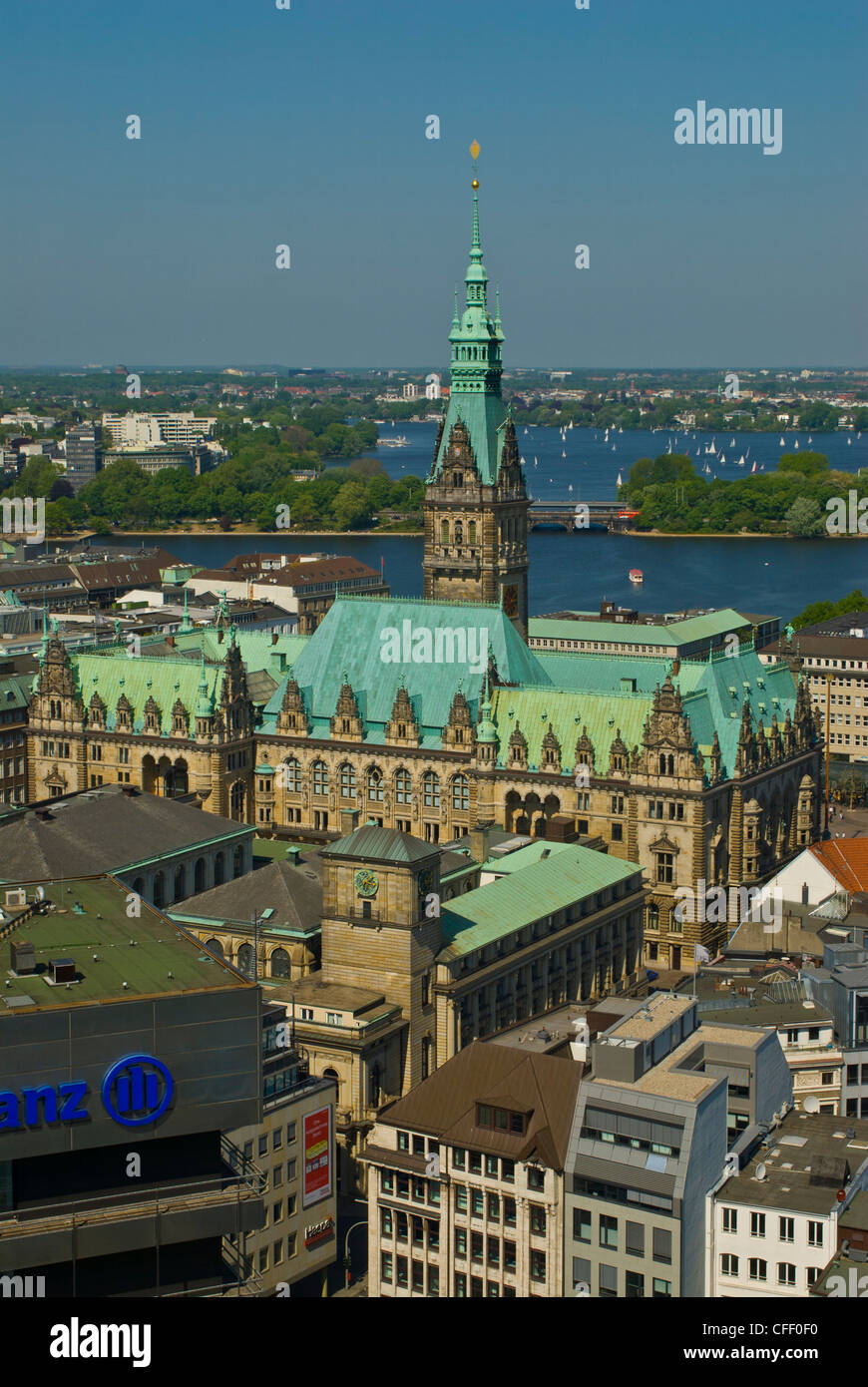 Panoramic view toward the west with harbour in the distance, Hamburg ...