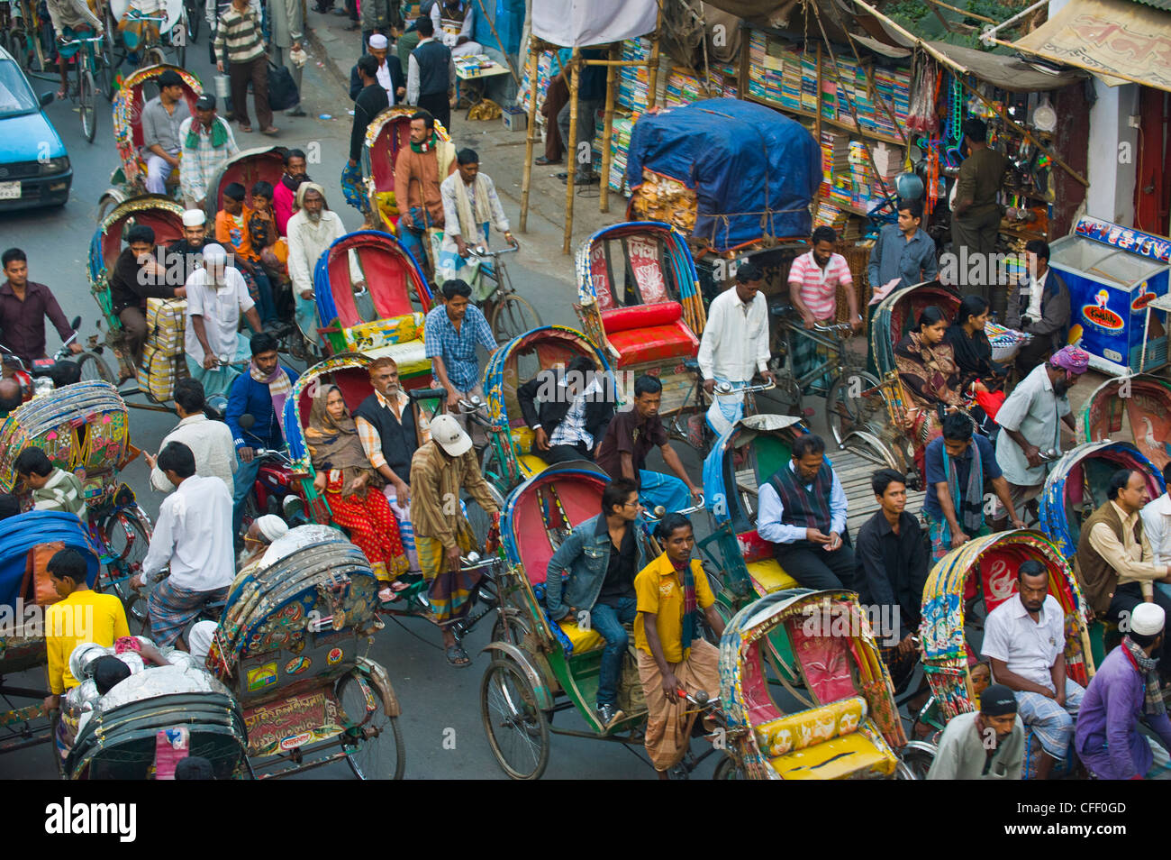 Busy rickshaw traffic on a street crossing in Dhaka, Bangladesh, Asia ...
