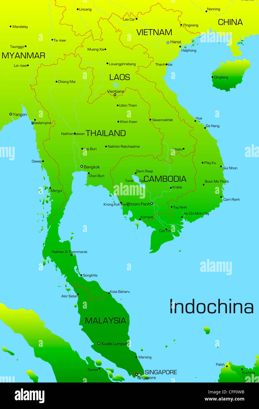 Vector map of Indochina countries Stock Photo - Alamy