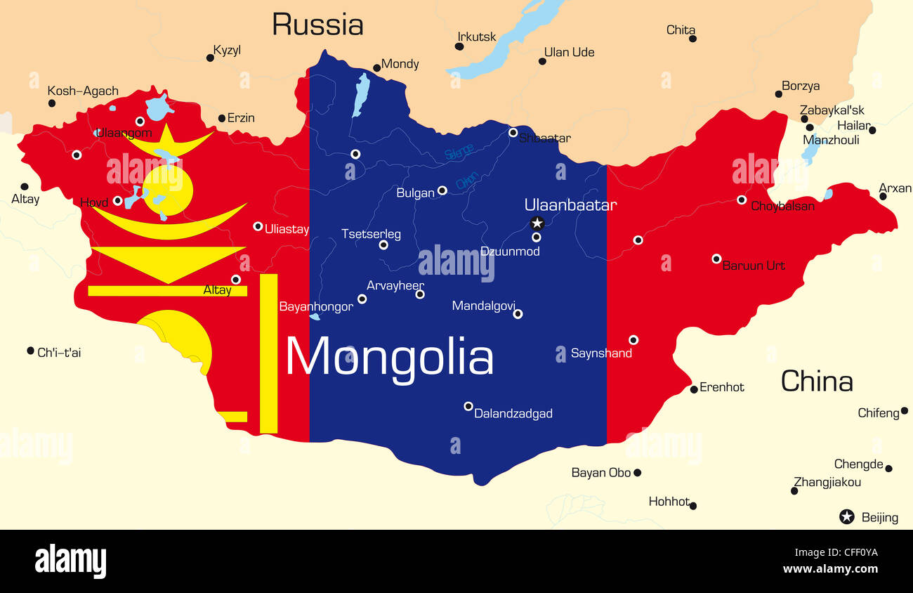 Vector map of Mongolia country colored by national flag Stock Photo - Alamy