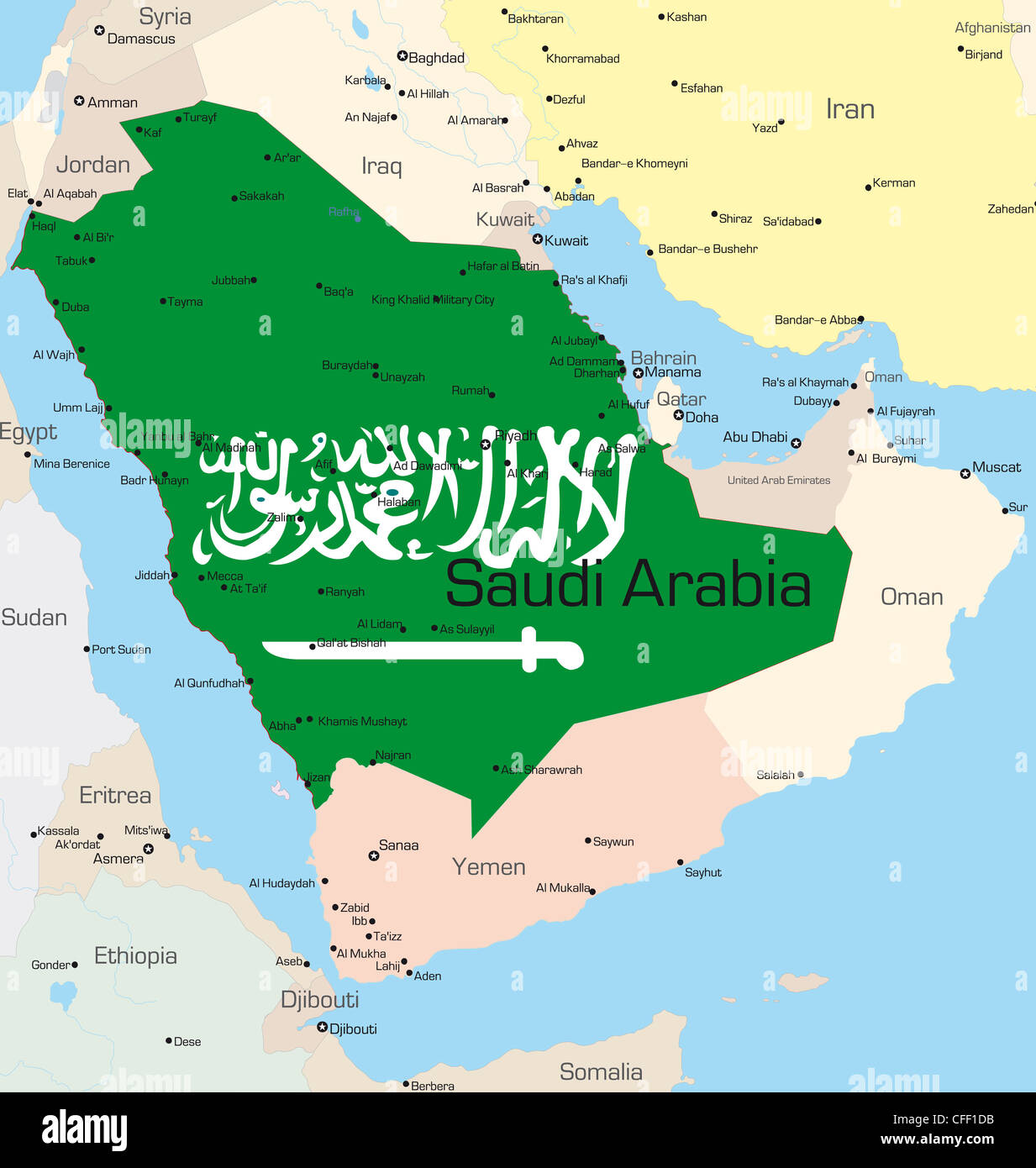 Abstract vector color map of Saudi Arabia country colored by national ...