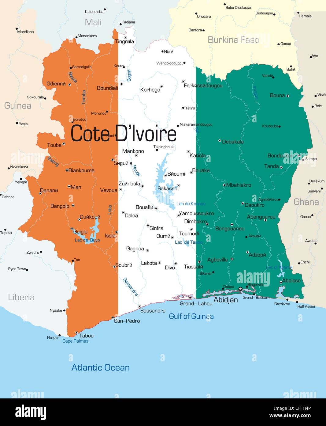 Abstract Vector Color Map Of Cote Divoire Country Colored By National