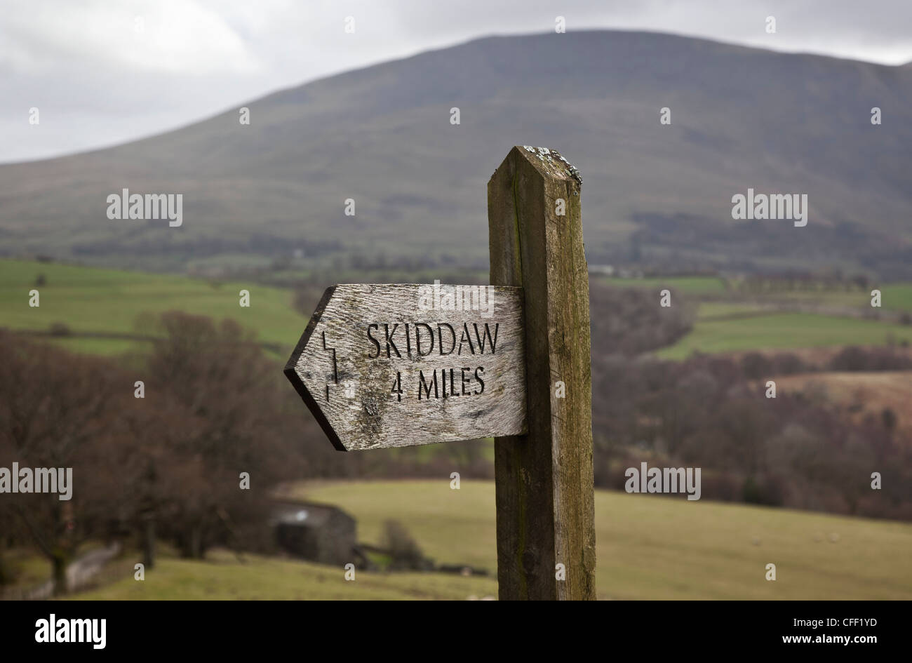 A finger post pointing the way to Skiddaw from Latrigg in the Lake ...