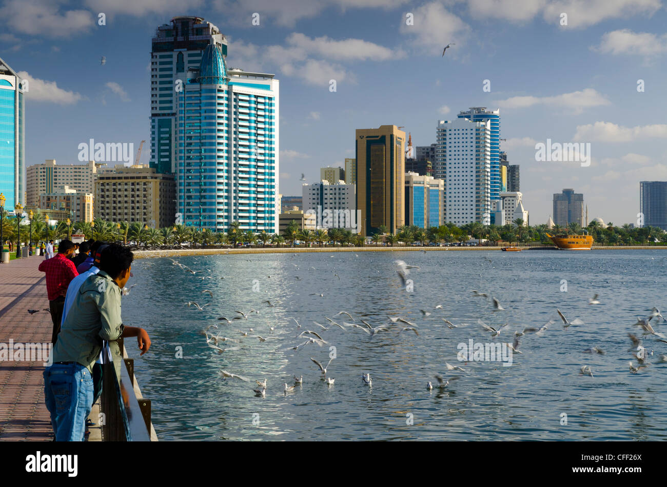 Modern skyline,Khalid Lagoon, Sharjah, United Arab Emirates, Middle ...