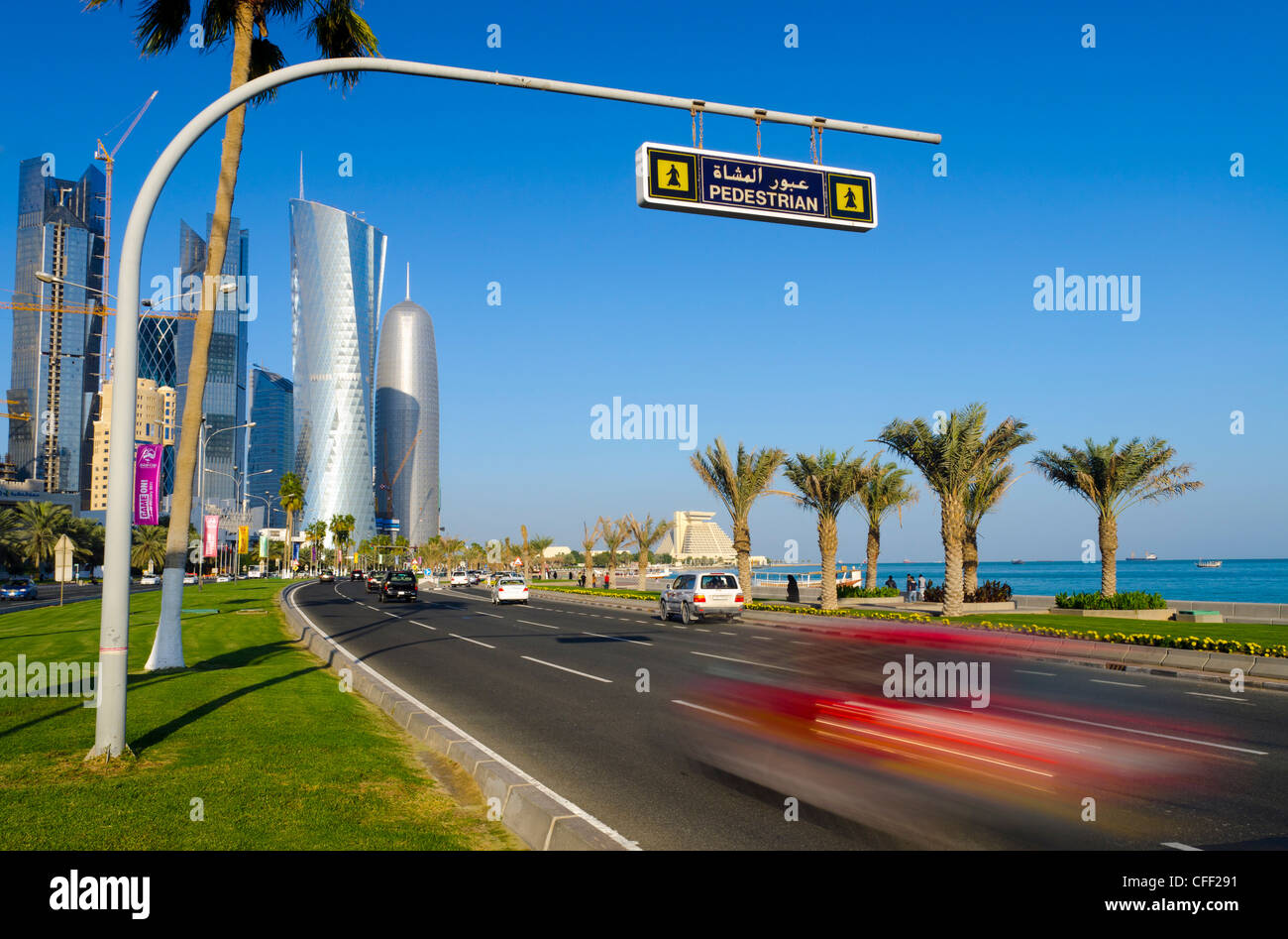 From left to right the Palm Tower, Al Bidda Tower and Burj Qatar, Doha ...