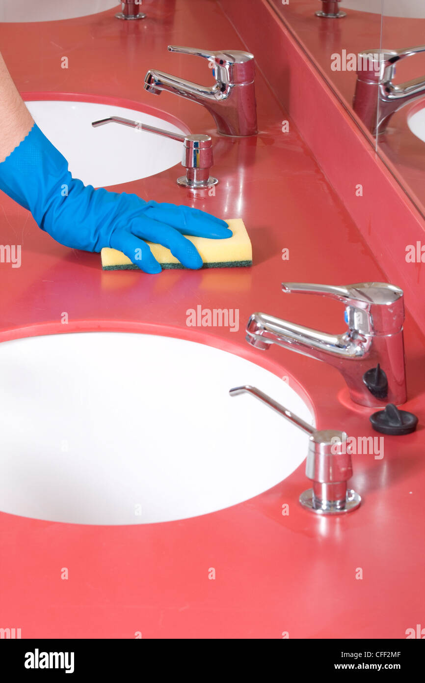 Cleaning Bathroom Sink Stock Photo - Alamy