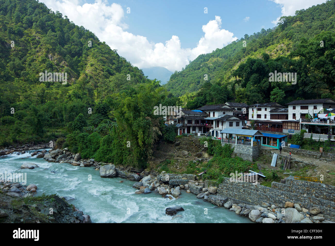 Birethanti village, and Modi River valley, Annapurna Sanctuary Region ...