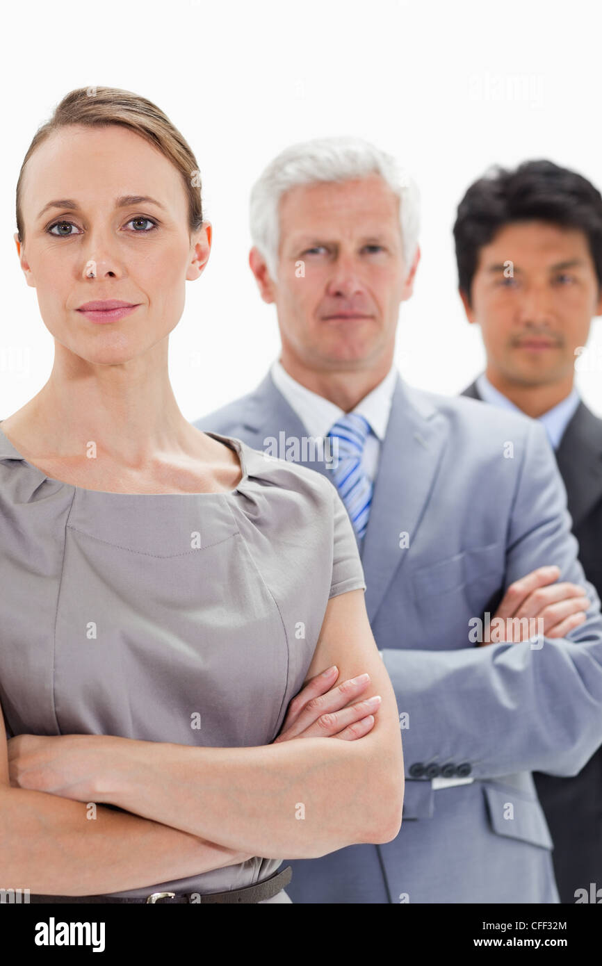 Close-up of business people in a single line with focus on the first ...