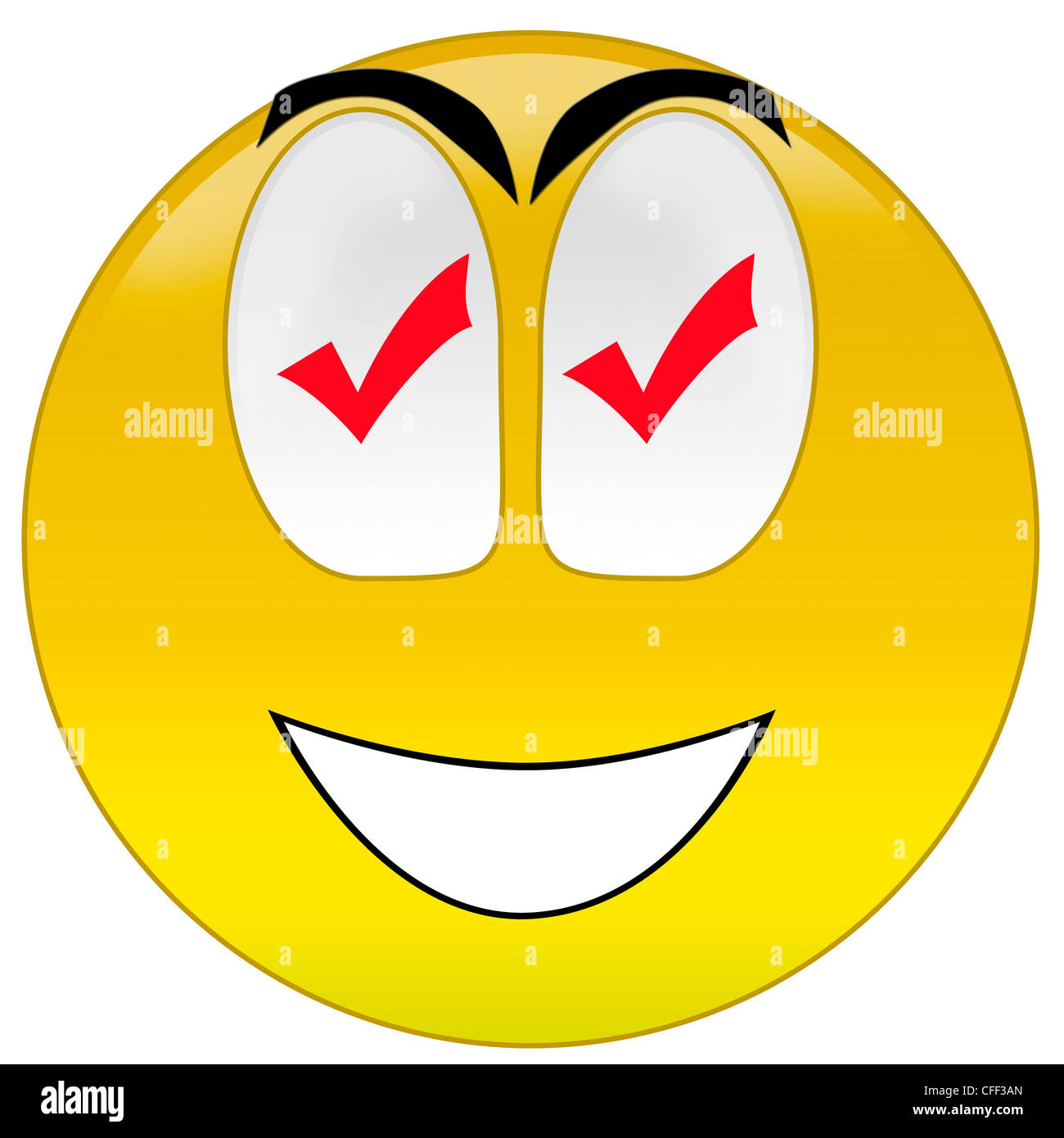 3d rendering happy smiley with checkmark signs at eyes Stock Photo - Alamy