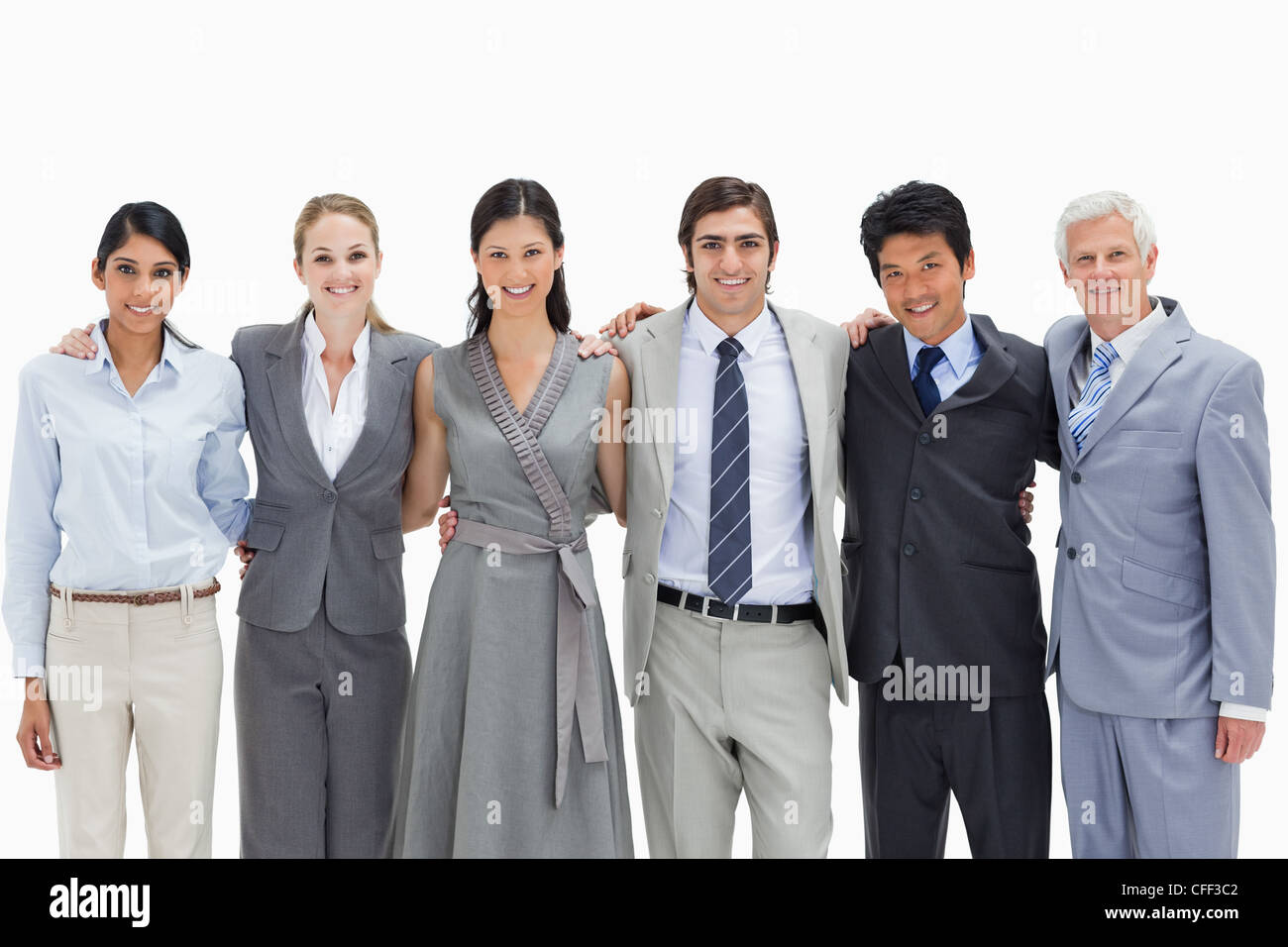 Close-up of multicultural business team arm in arm Stock Photo - Alamy