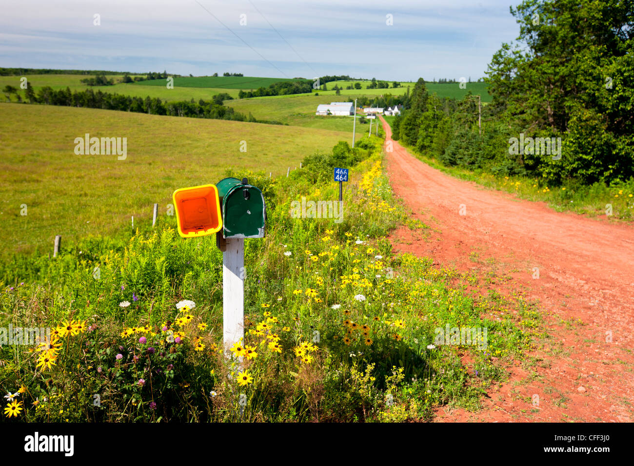 Mailbox and farm lane, Pleasant Valley, Prince Edward Island, Canada ...