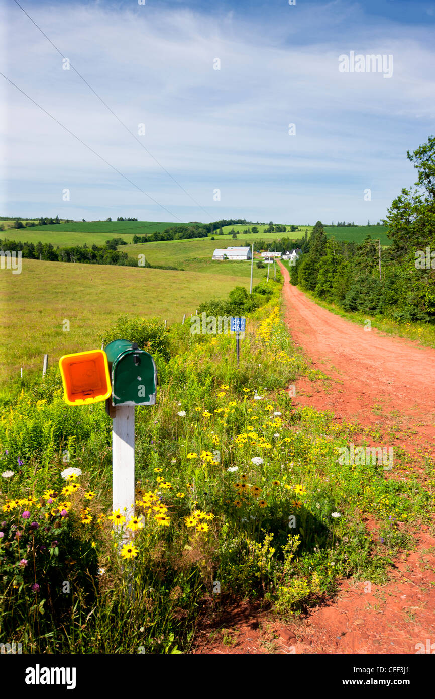 Mailbox and farm lane, Pleasant Valley, Prince Edward Island, Canada ...