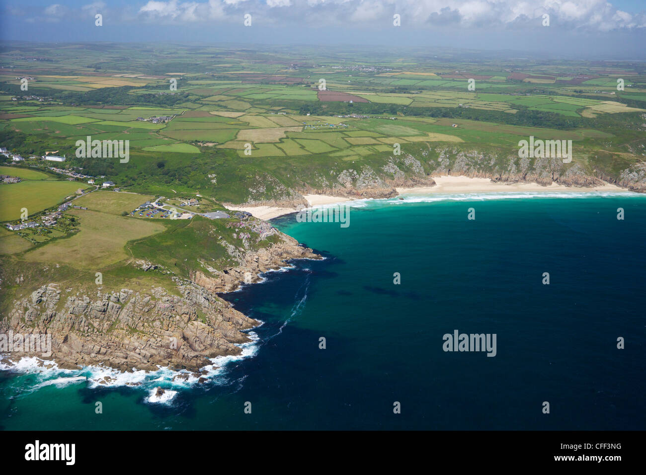 Aerial photo of Lands End Peninsula looking east to the Minnack Theatre ...