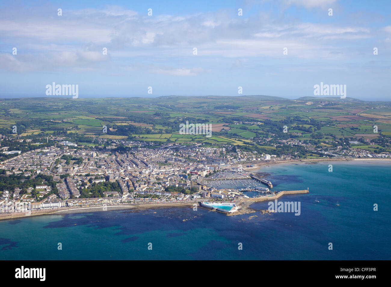 Aerial photo of Penzance harbour, West Penwith, Cornwall, England ...