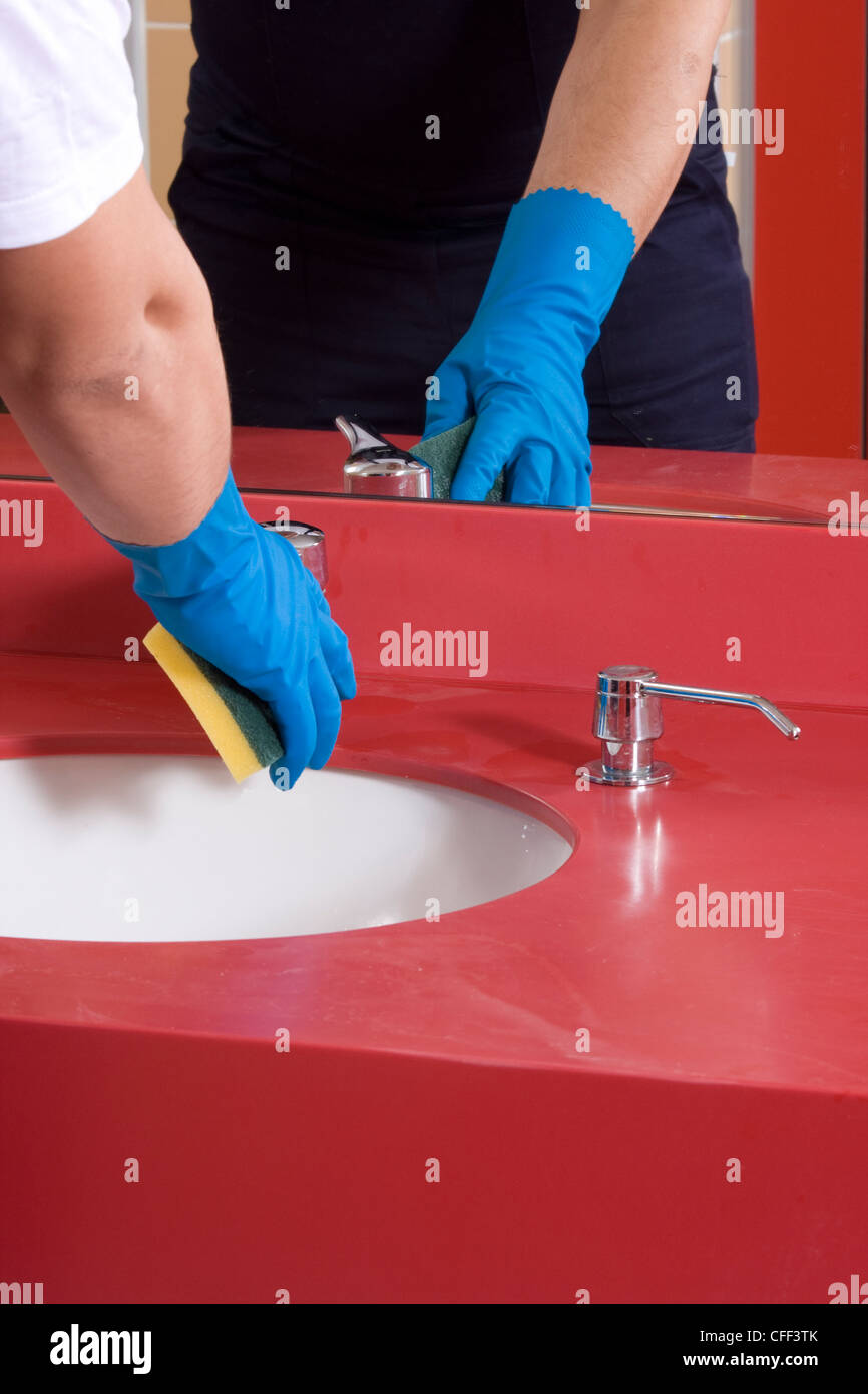 Cleaning Bathroom Sink Stock Photo - Alamy