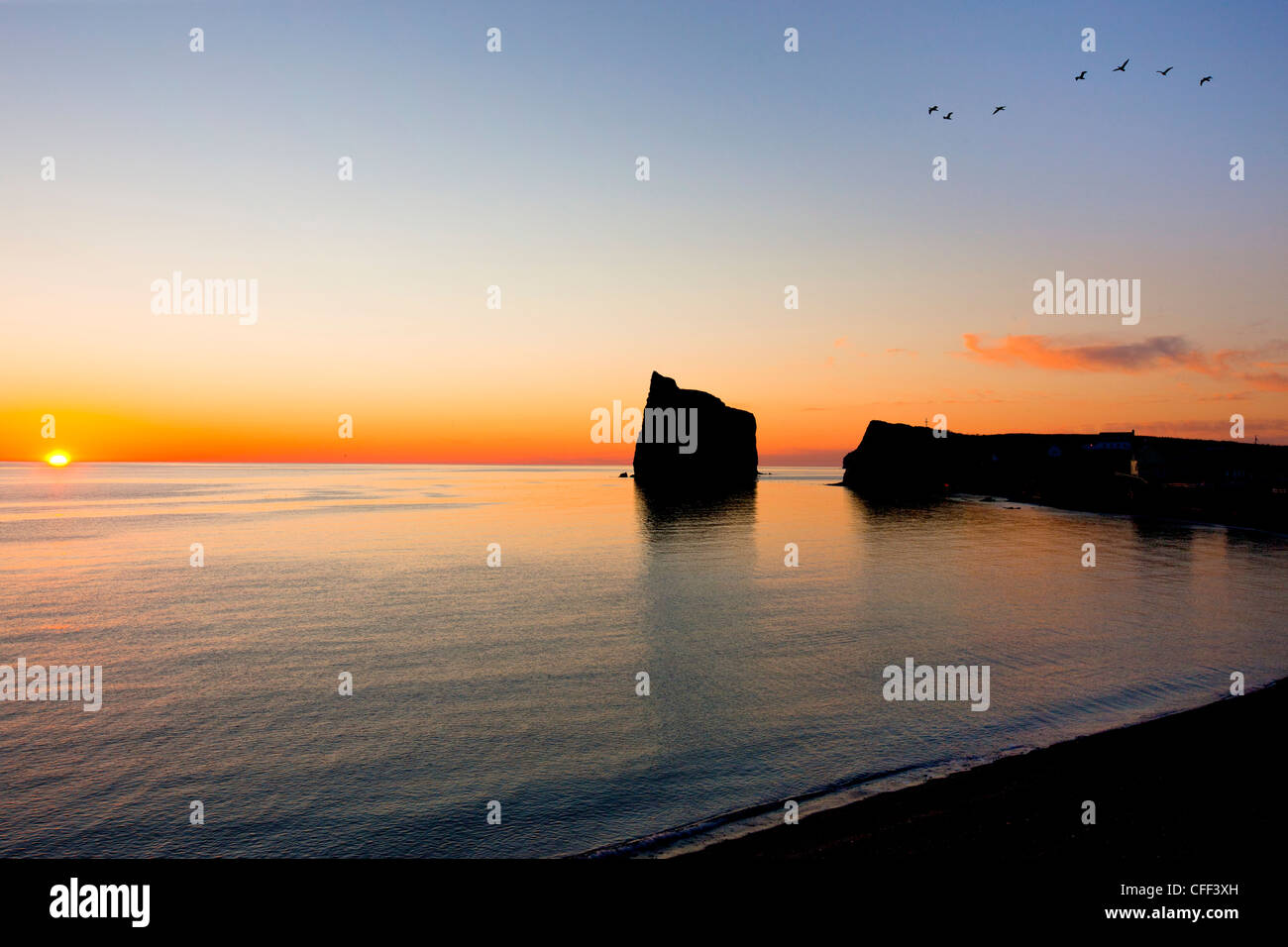 Perce Rock at sunrise, Perce, Gaspé Penninsula, Quebec, Canada Stock ...
