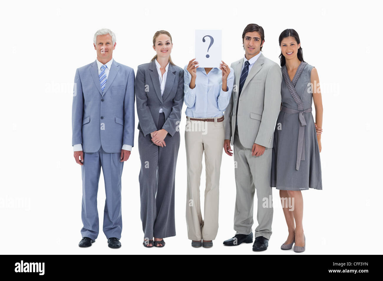 Business team with question mark Stock Photo - Alamy