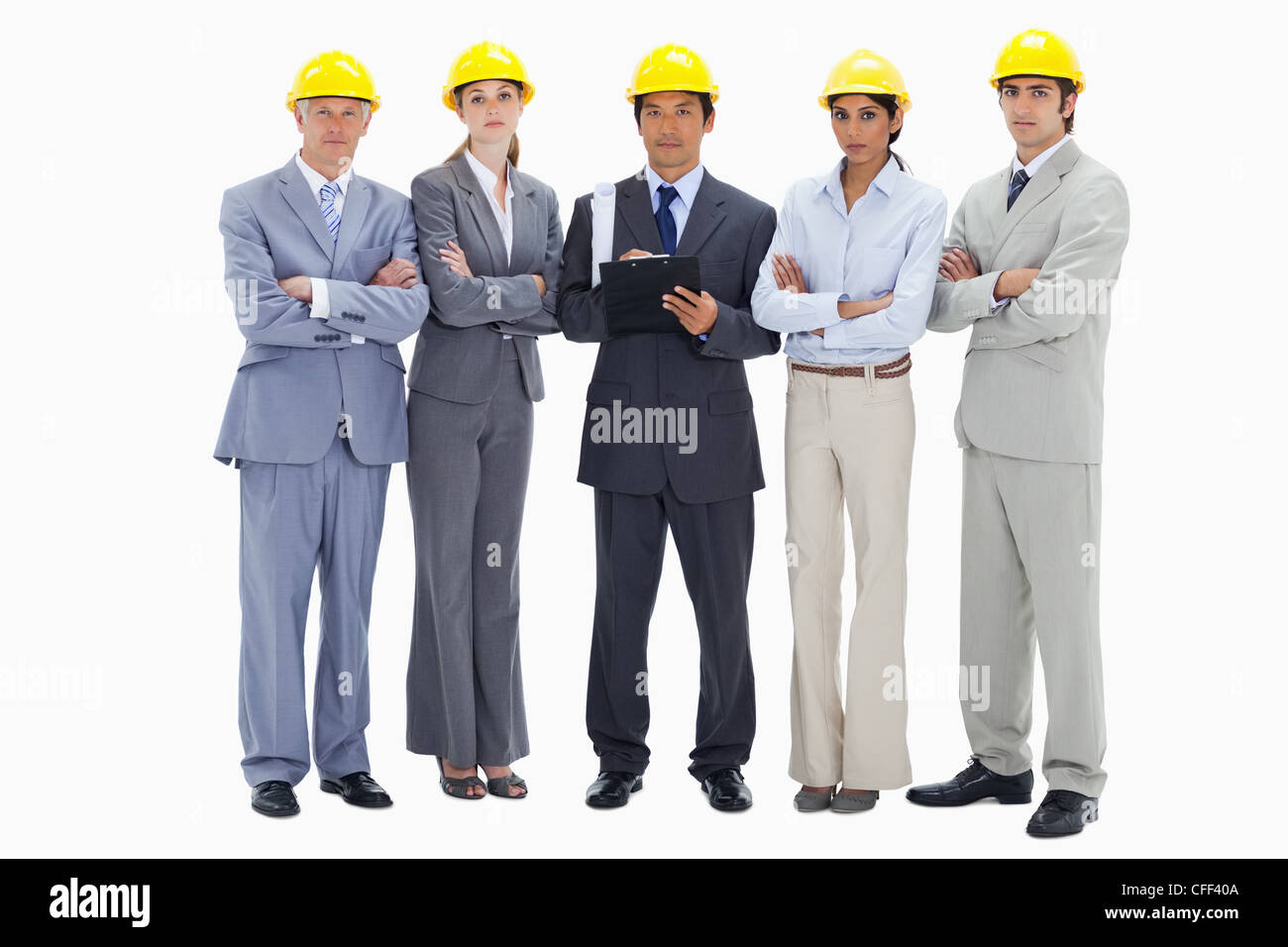 Architect surrounded by business people Stock Photo - Alamy