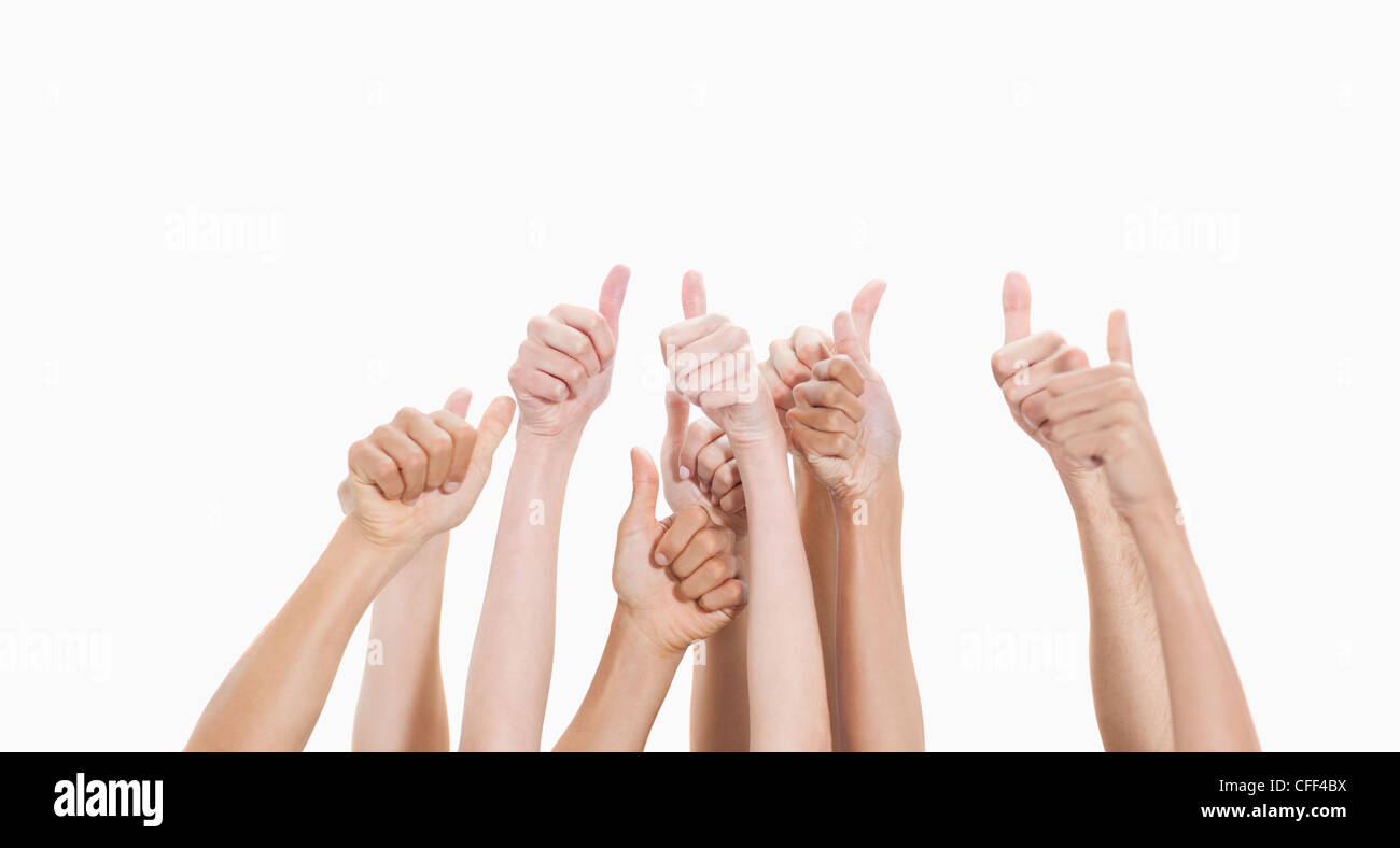 Five pairs of arms with the thumbs up Stock Photo - Alamy