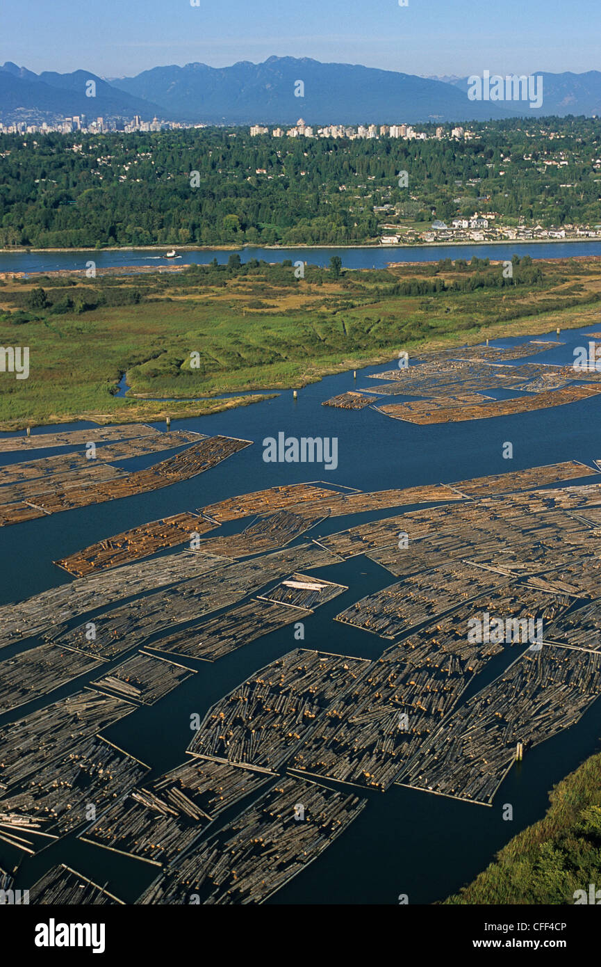 North Arm Fraser, Log booms at the mouth of the Fraser River, Vancouver ...