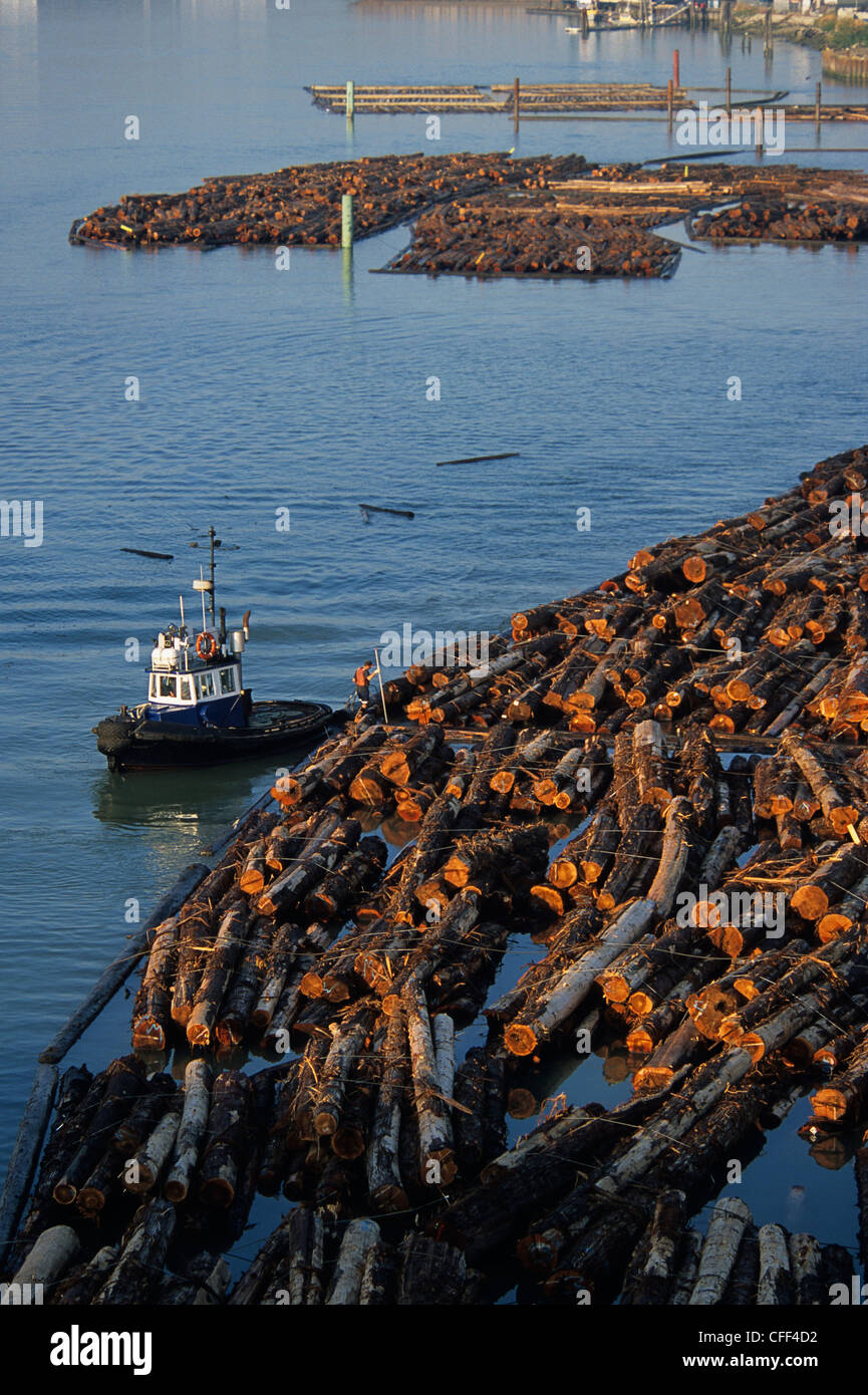 Tugboat and log boom, North Arm Fraser River, Vancouver, British ...