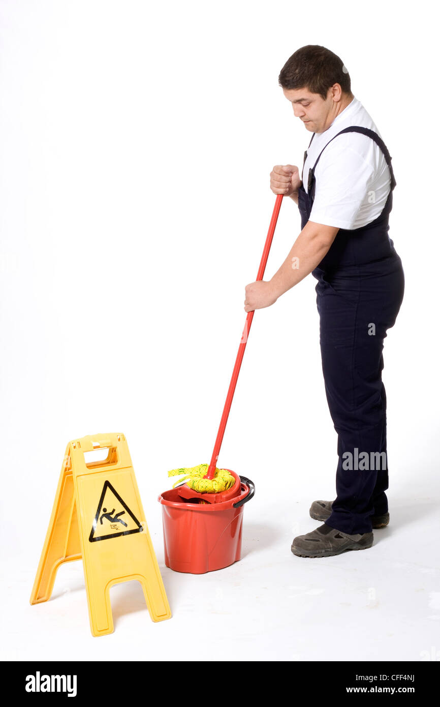 cleaner is mopping floor Stock Photo - Alamy